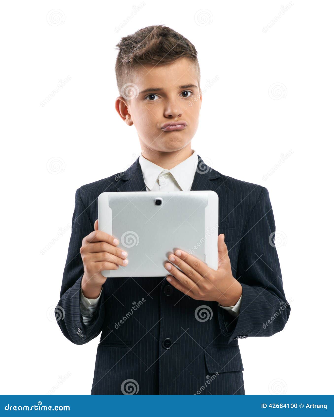 Boy Holding Tablet Computer in and Shows Duckface Stock Photo - Image ...