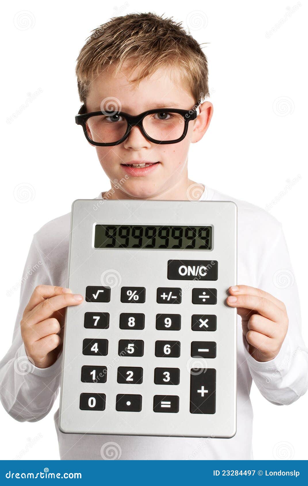 Boy Holding Very Big Calculator. Stock Image - Image of brainy ...