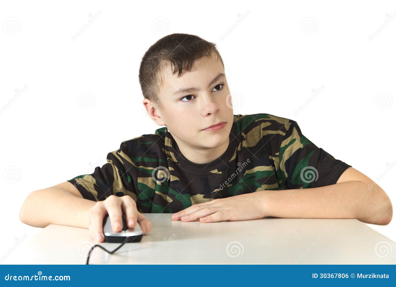 The Boy Holds a Computer Mouse in a Hand O Stock Photo - Image of ...
