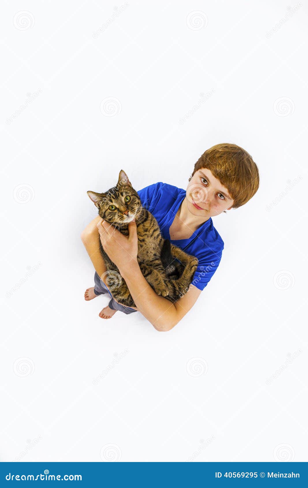 Boy Holds His Tabby Cat in His Arms Stock Image - Image of funny ...
