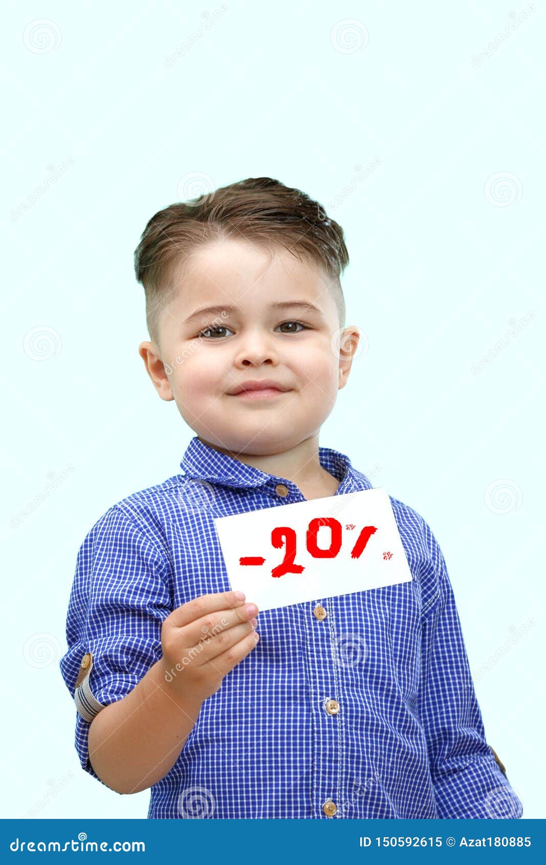 The Boy Holds a Sign with a Percentage of Discounts Stock Image - Image ...