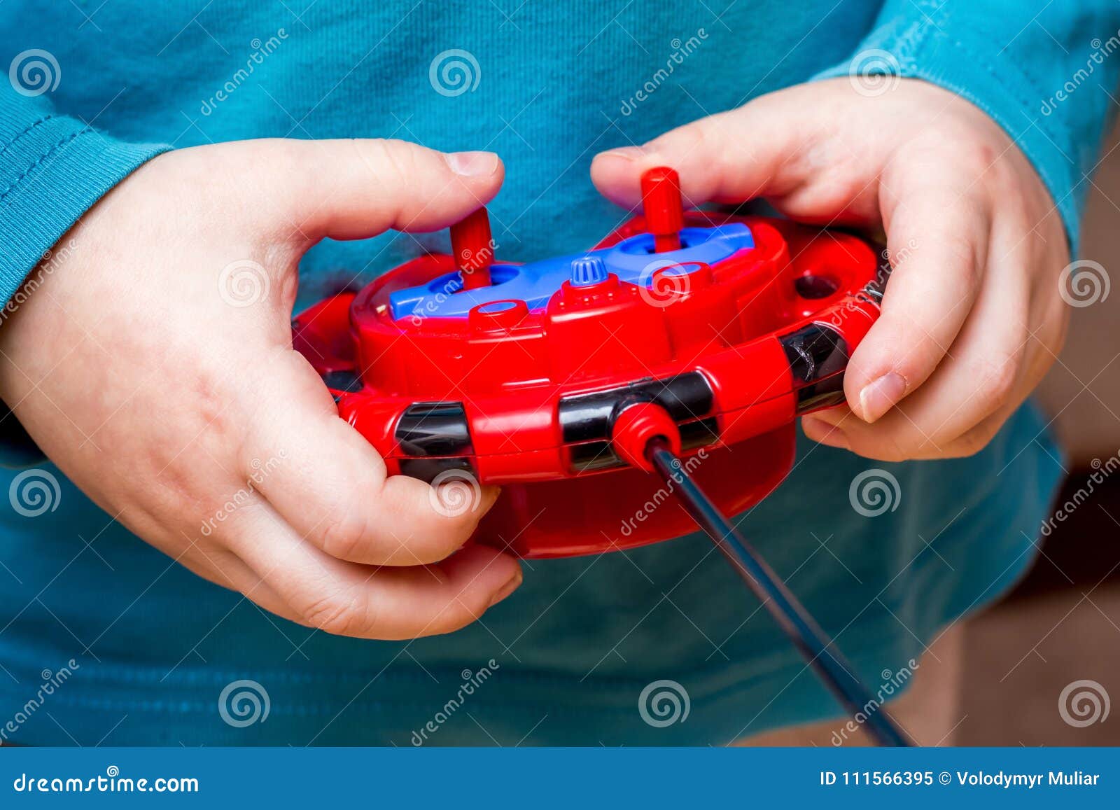 Boy Holds Toy Control Panel, Mastering Modern Technologies_ Stock Image ...