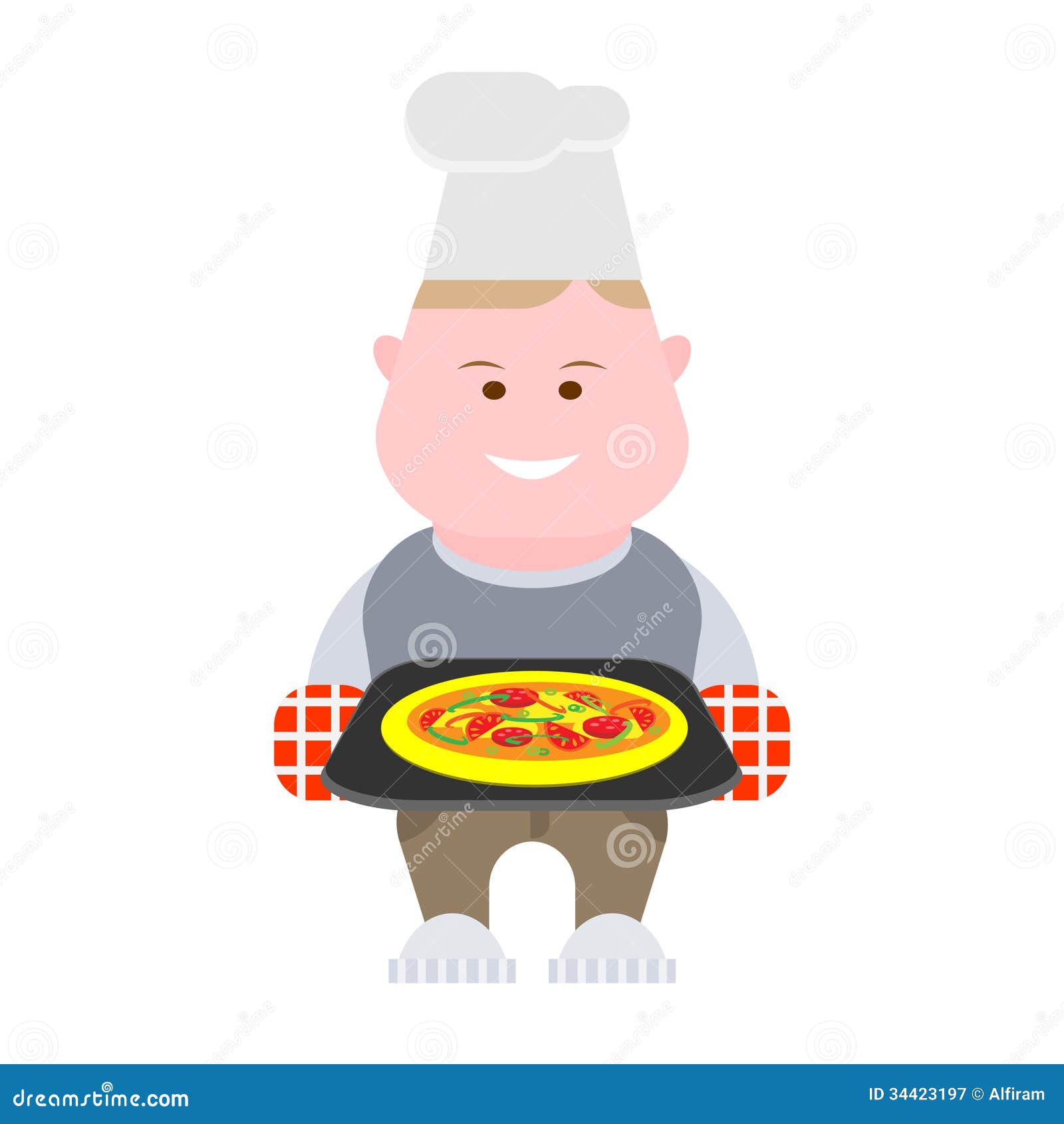Boy Holds a Tray with Pizza Stock Vector - Illustration of chef ...