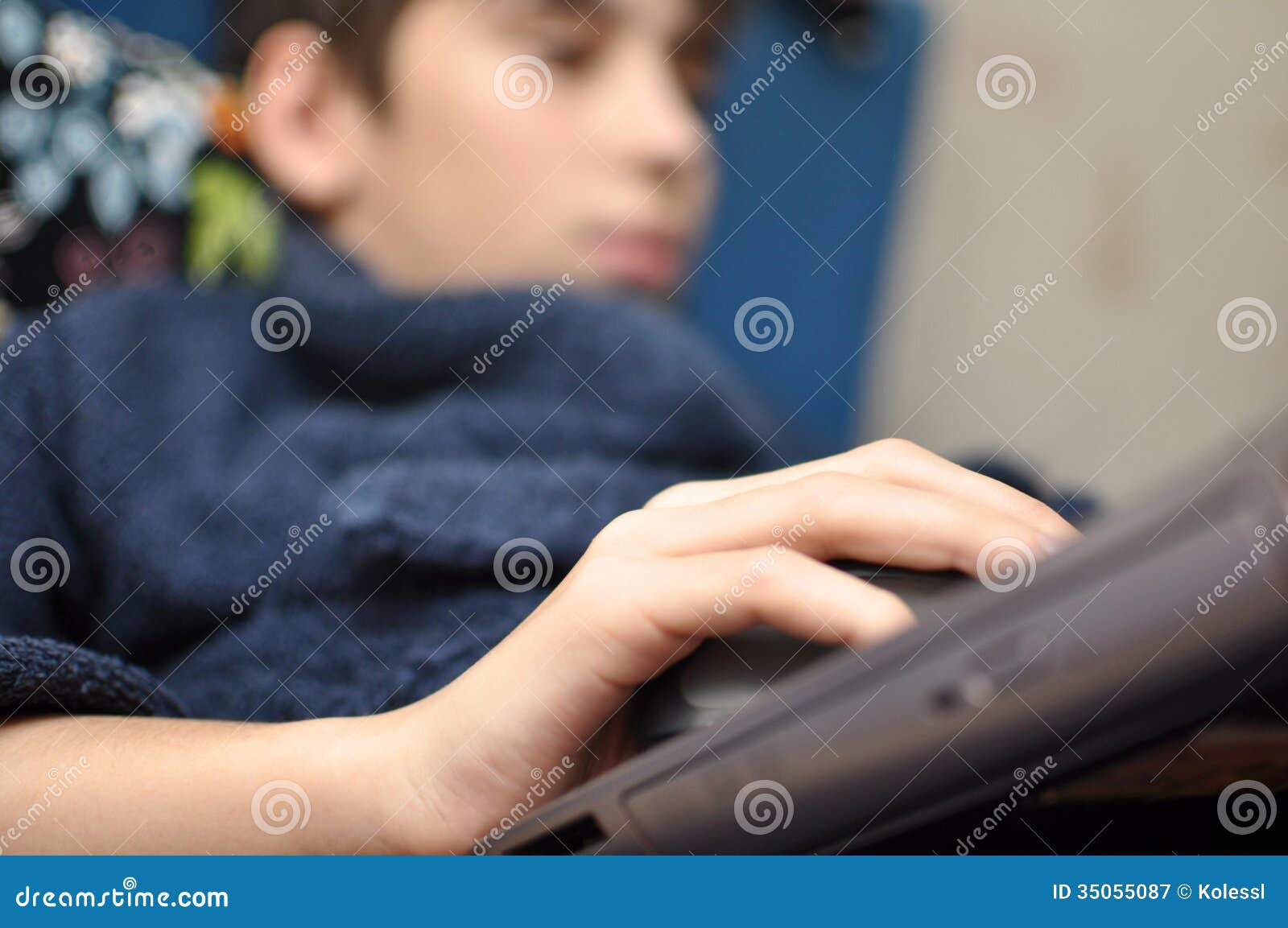 Boy and the home computer stock image. Image of laptop - 35055087