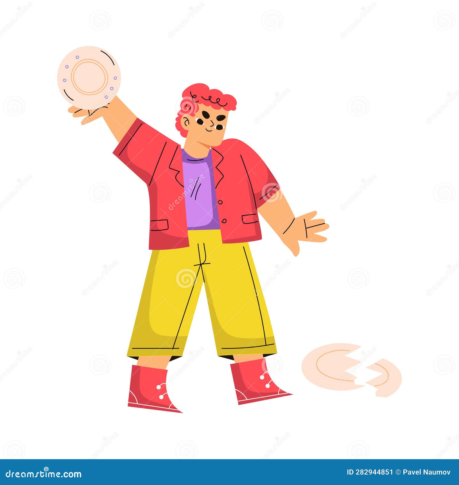 Boy Hooligan with Bad Behavior Breaking Plates Vector Illustration ...