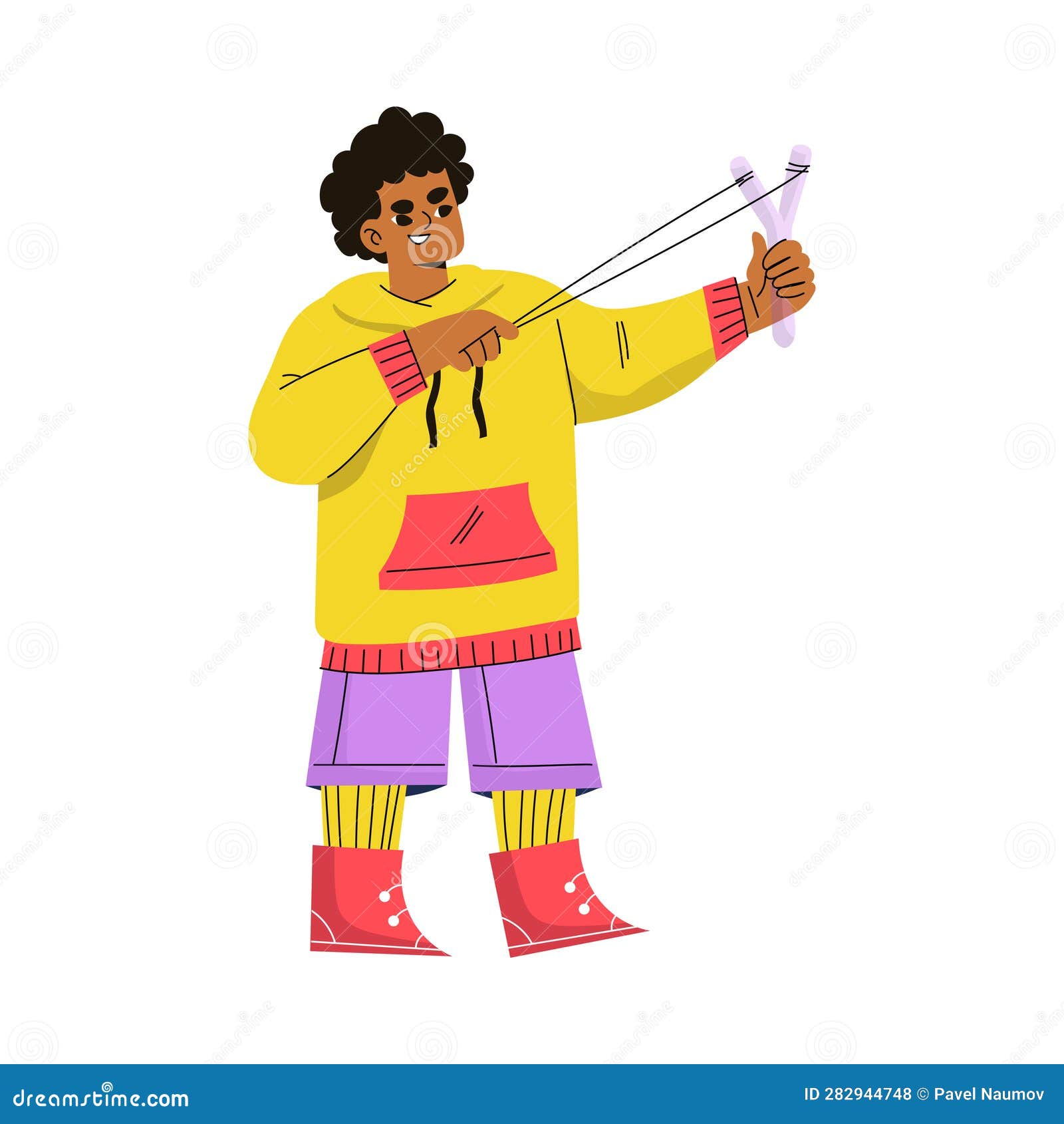 Boy Hooligan with Bad Behavior Shooting with Forked Stick Vector ...