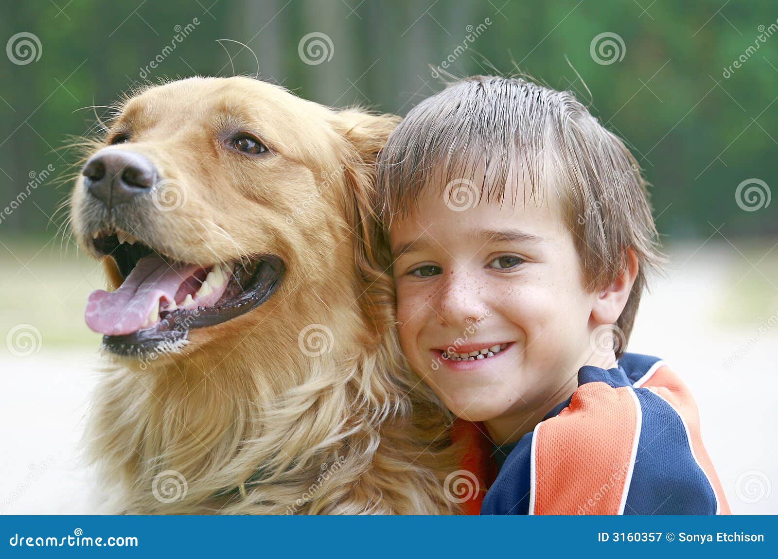 Boy Hugging Dog stock image. Image of life, american, autumn - 3160357