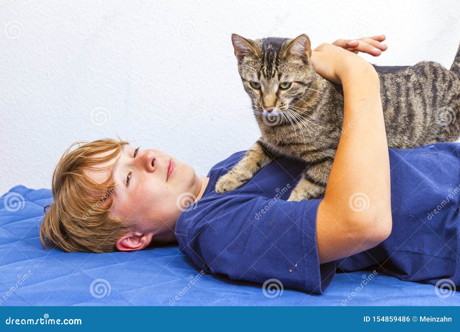 Boy hugging with his cat stock photo. Image of european - 154859486