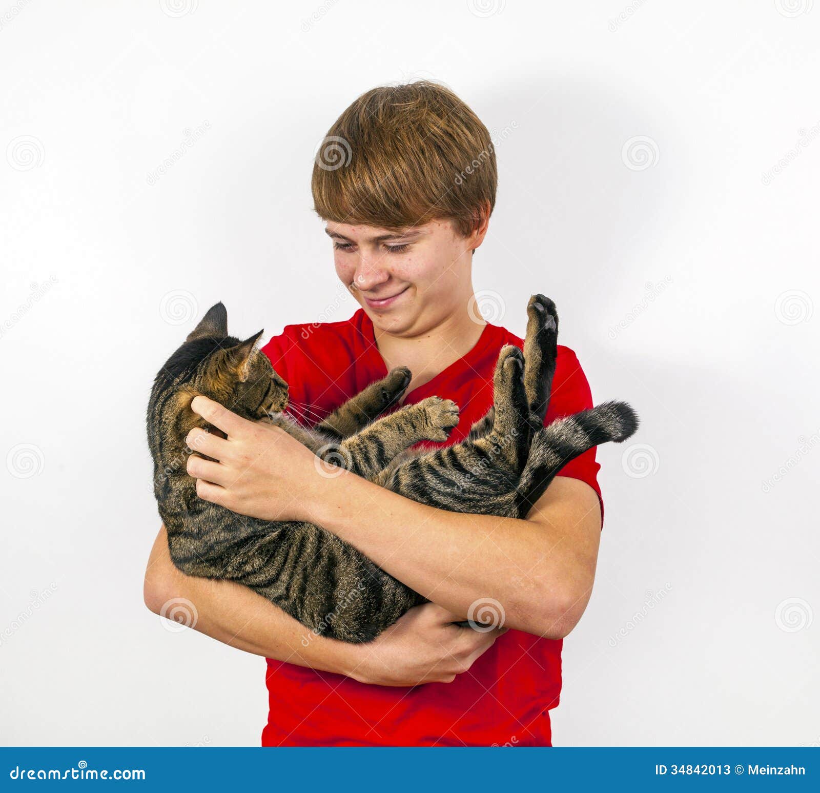 Boy Hugging with His Cute Cat Stock Image - Image of friendship, happy ...