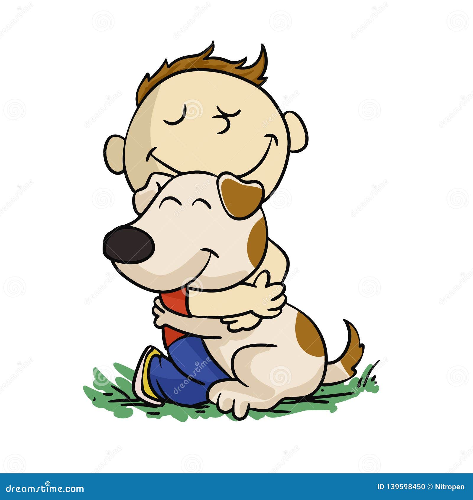Boy hugging his dog stock vector. Illustration of isolated - 139598450