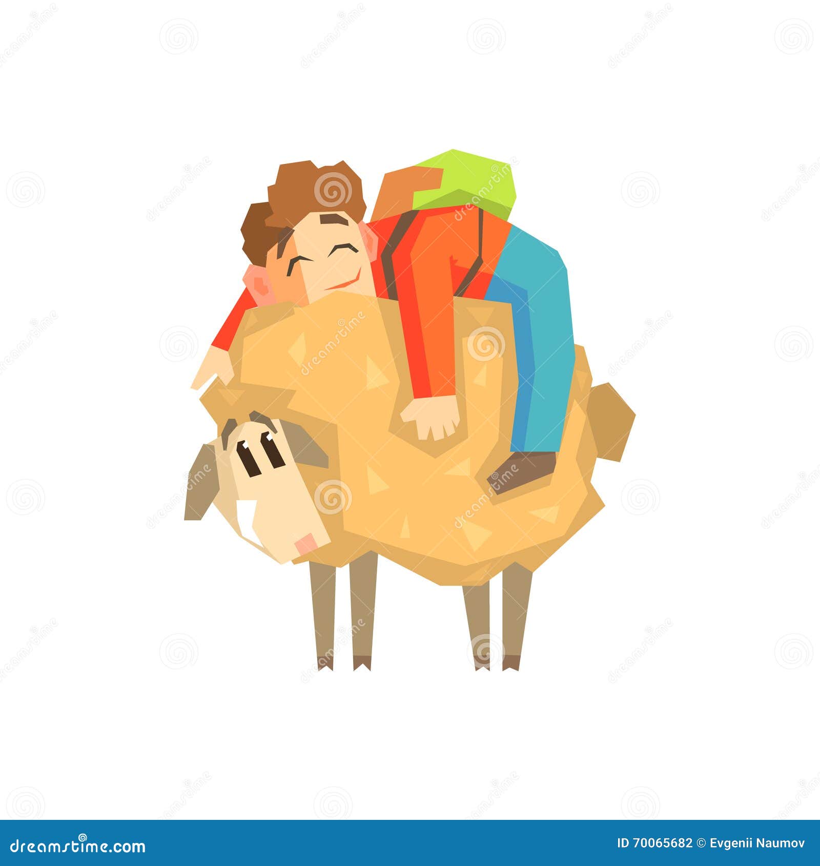 Boy Hugging the Sheep stock vector. Illustration of production - 70065682