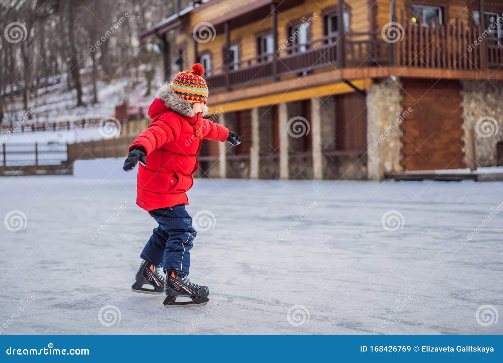 Boy Ice Skating for the First Time Stock Image - Image of mittens ...