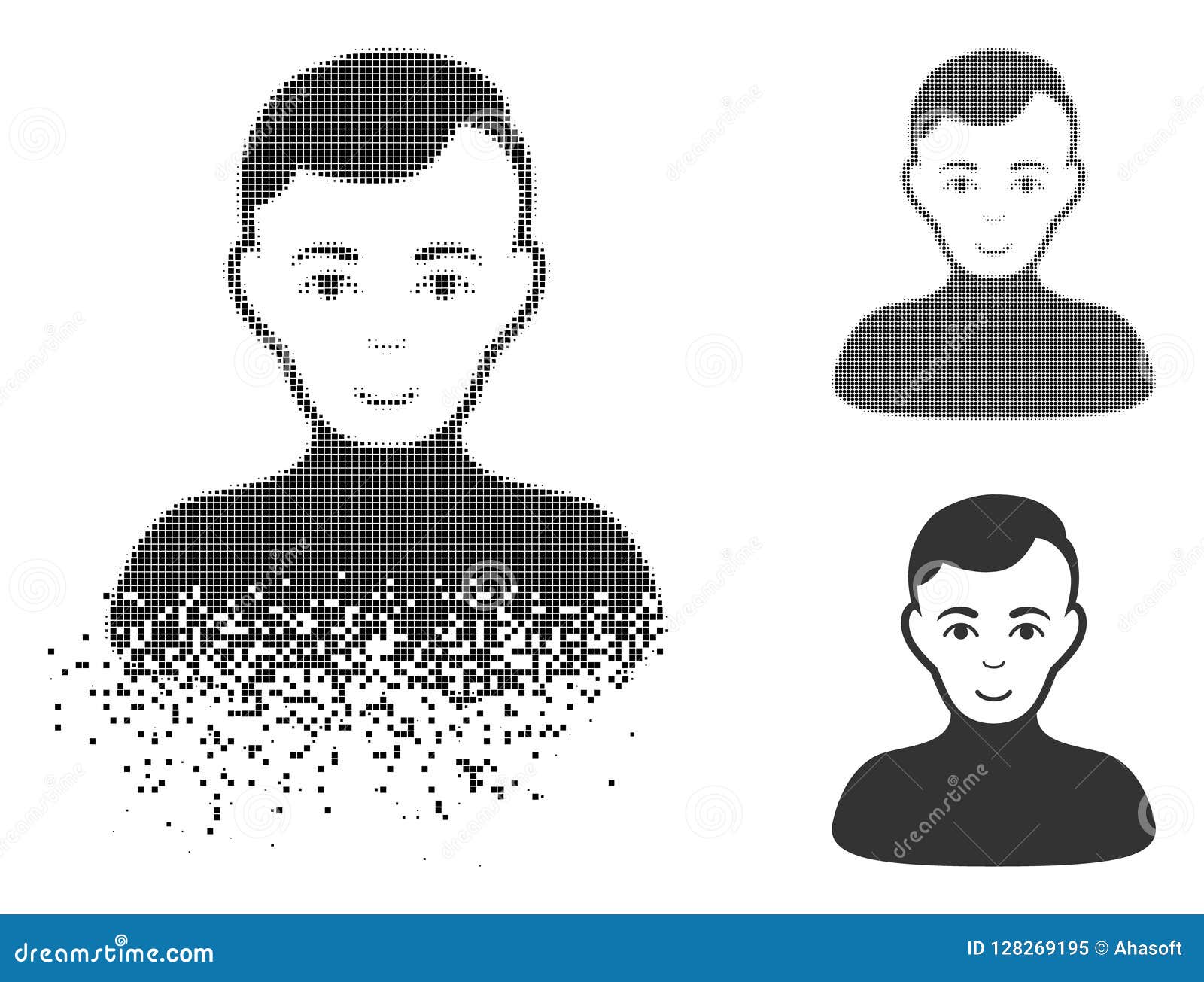 Moving Pixelated Halftone Boy Icon with Face Stock Vector ...