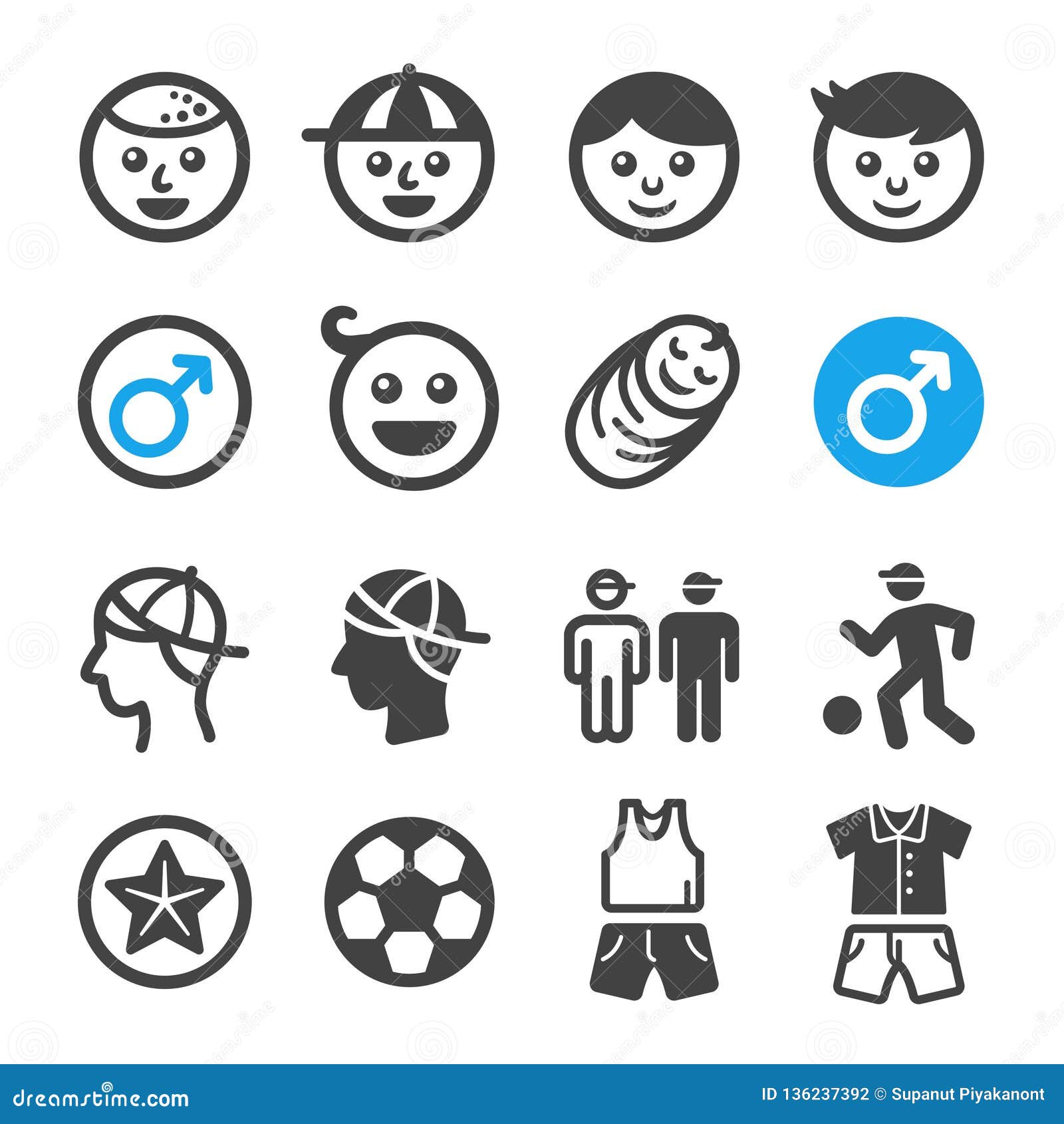 Boy icon set stock vector. Illustration of gender, member - 136237392