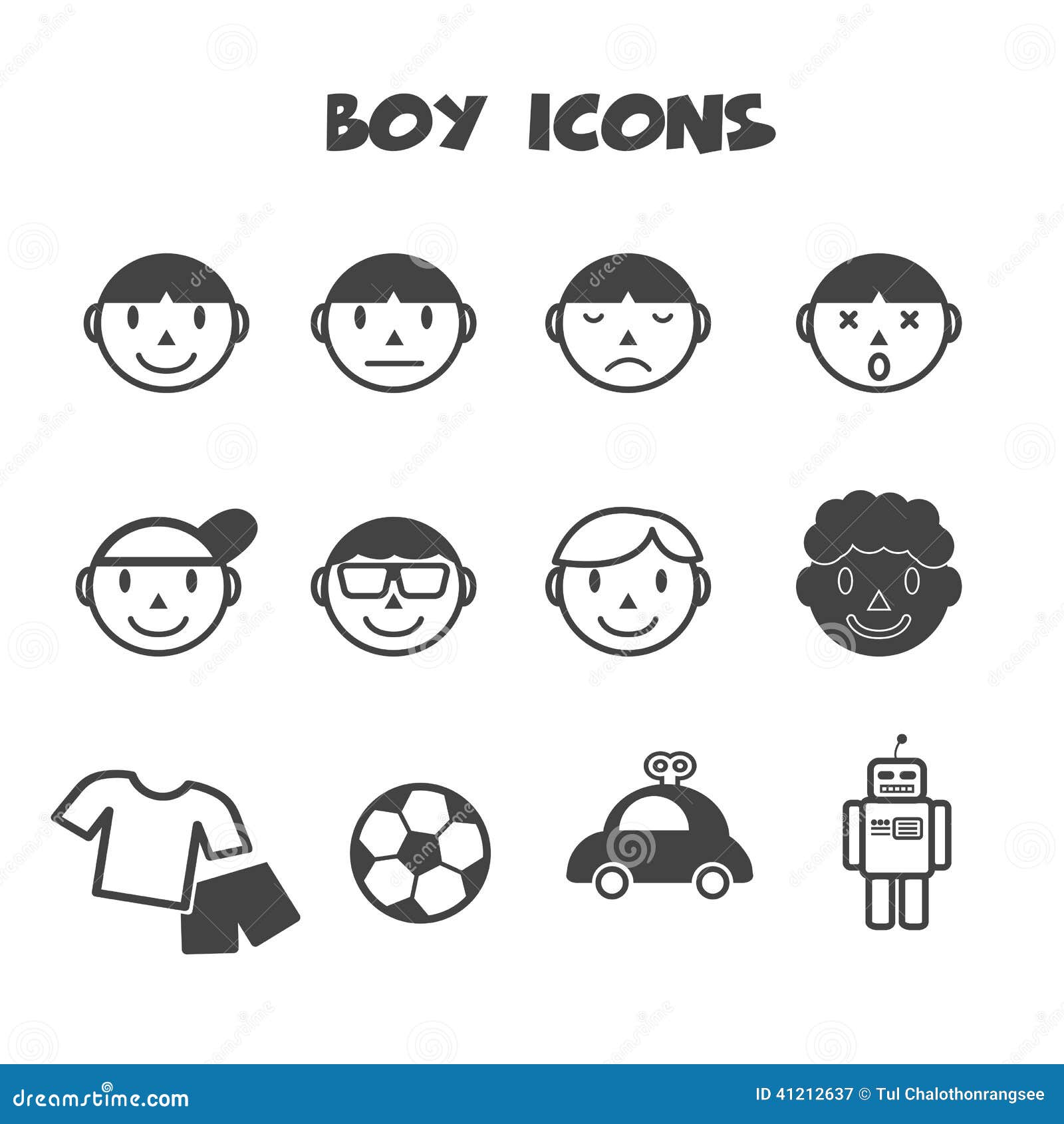 Boy icons stock vector. Illustration of clothing, mono - 41212637