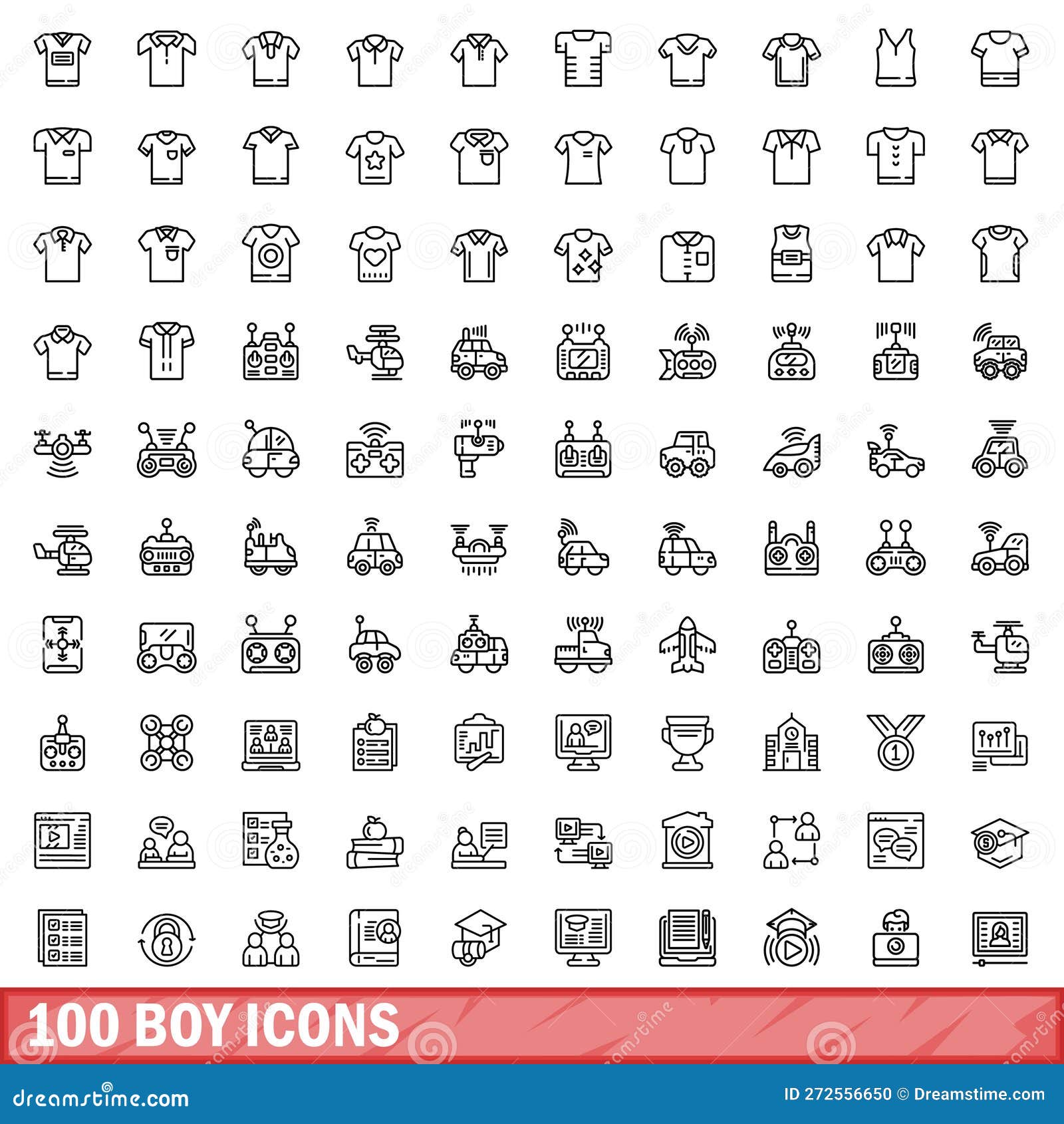 100 Boy Icons Set, Outline Style Stock Vector - Illustration of object ...