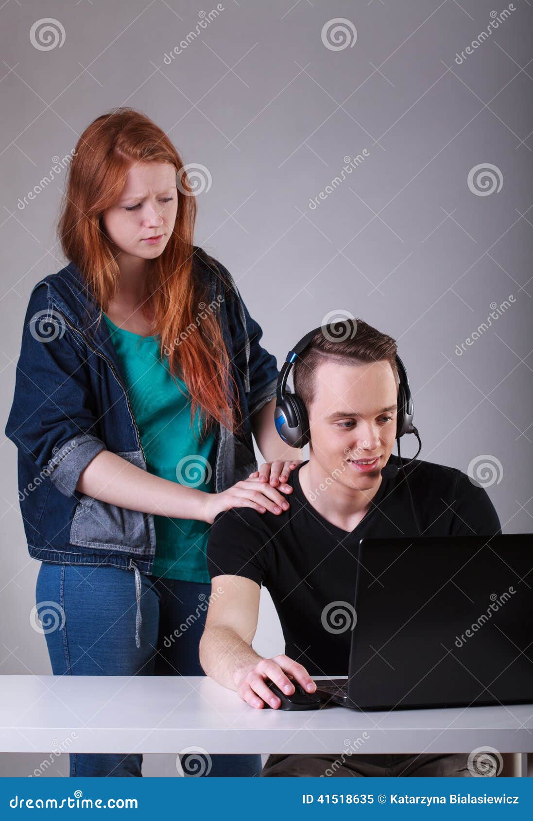 Boy Ignoring Girlfriend while Playing Computer Games Stock Image ...