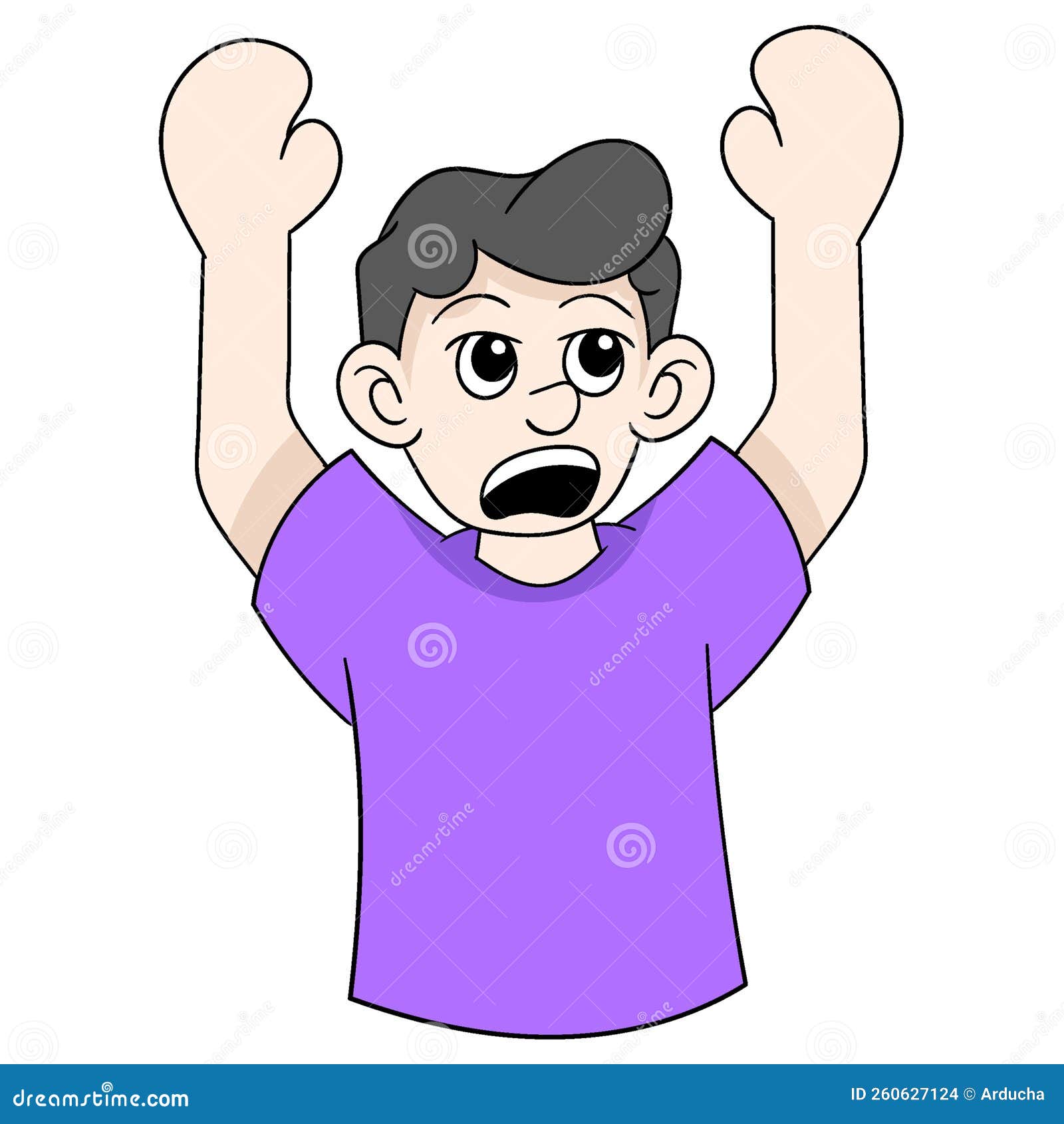 Boy Illustration Giving Up Gesture Raising Both Hands Stock Vector ...