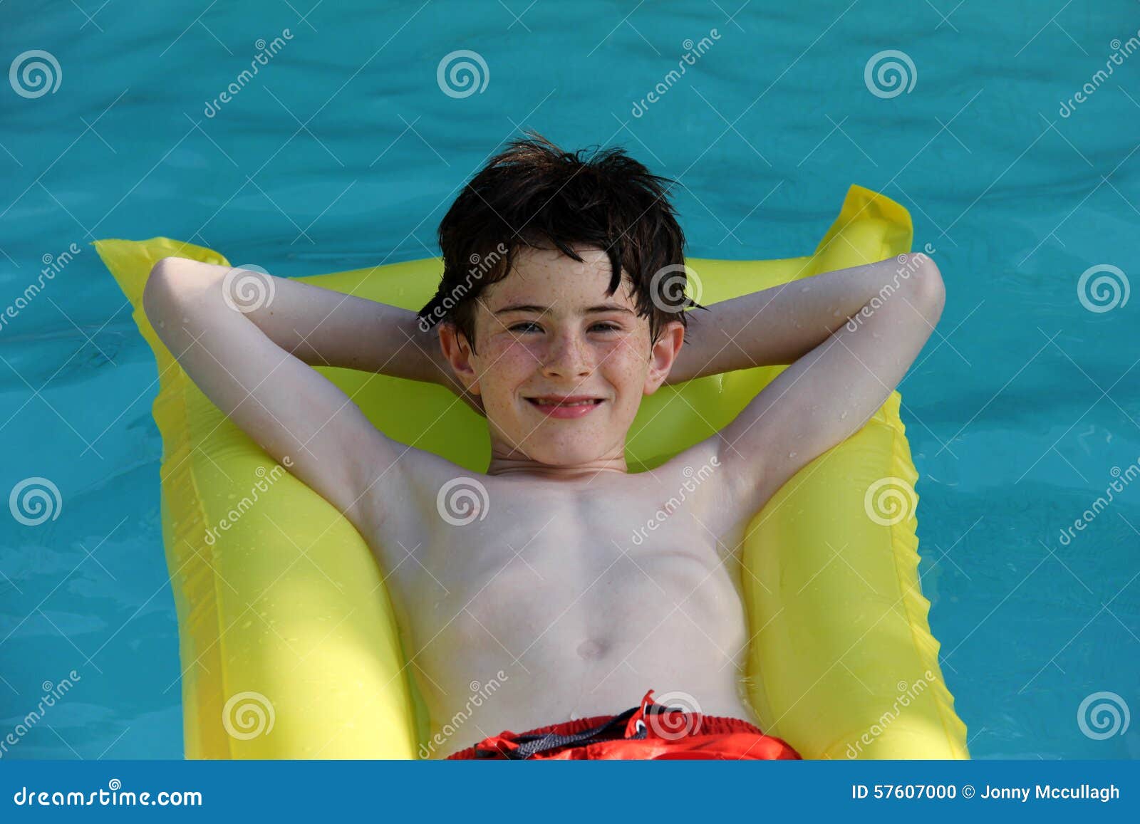 Boy on Inflatable Pool Mattress Stock Photo - Image of leisure ...
