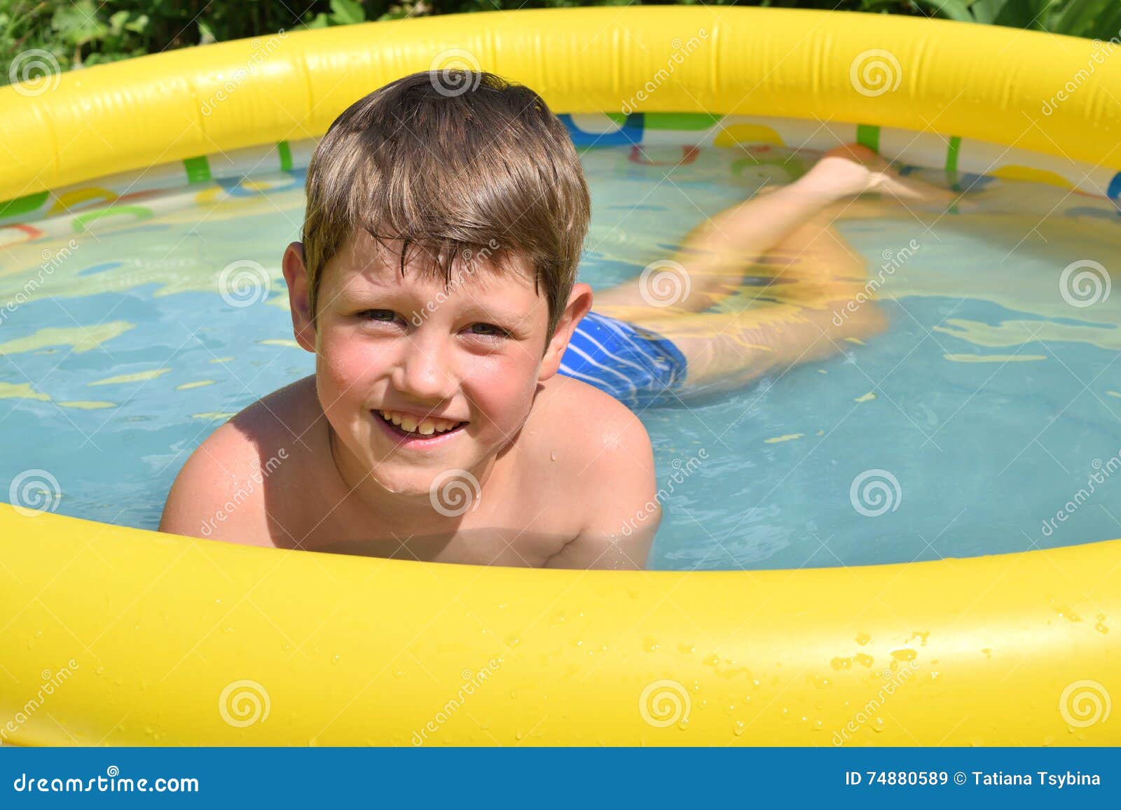 Boy is in an Inflatable Pool Stock Image - Image of kids, happiness ...