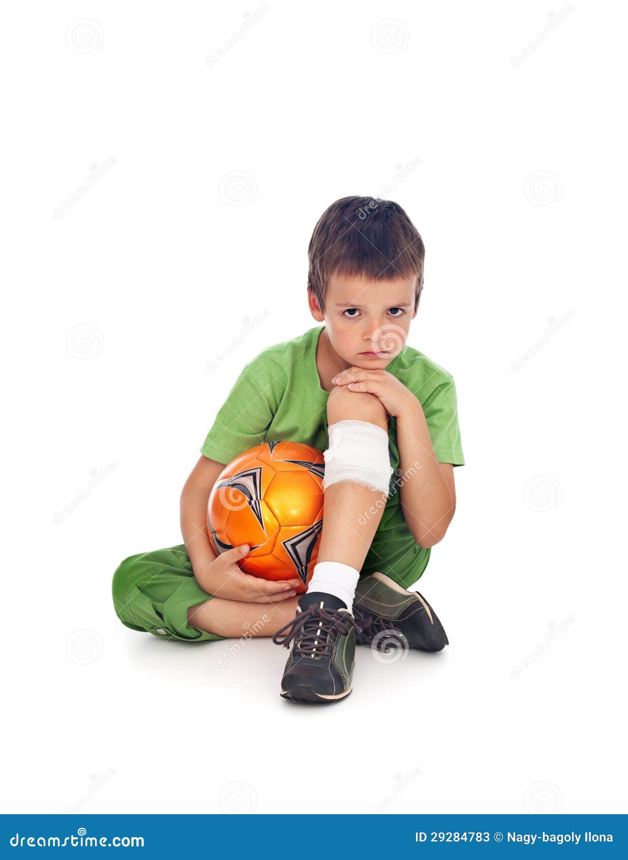 Boy with Injured Leg and Soccer Ball Stock Image - Image of illness ...