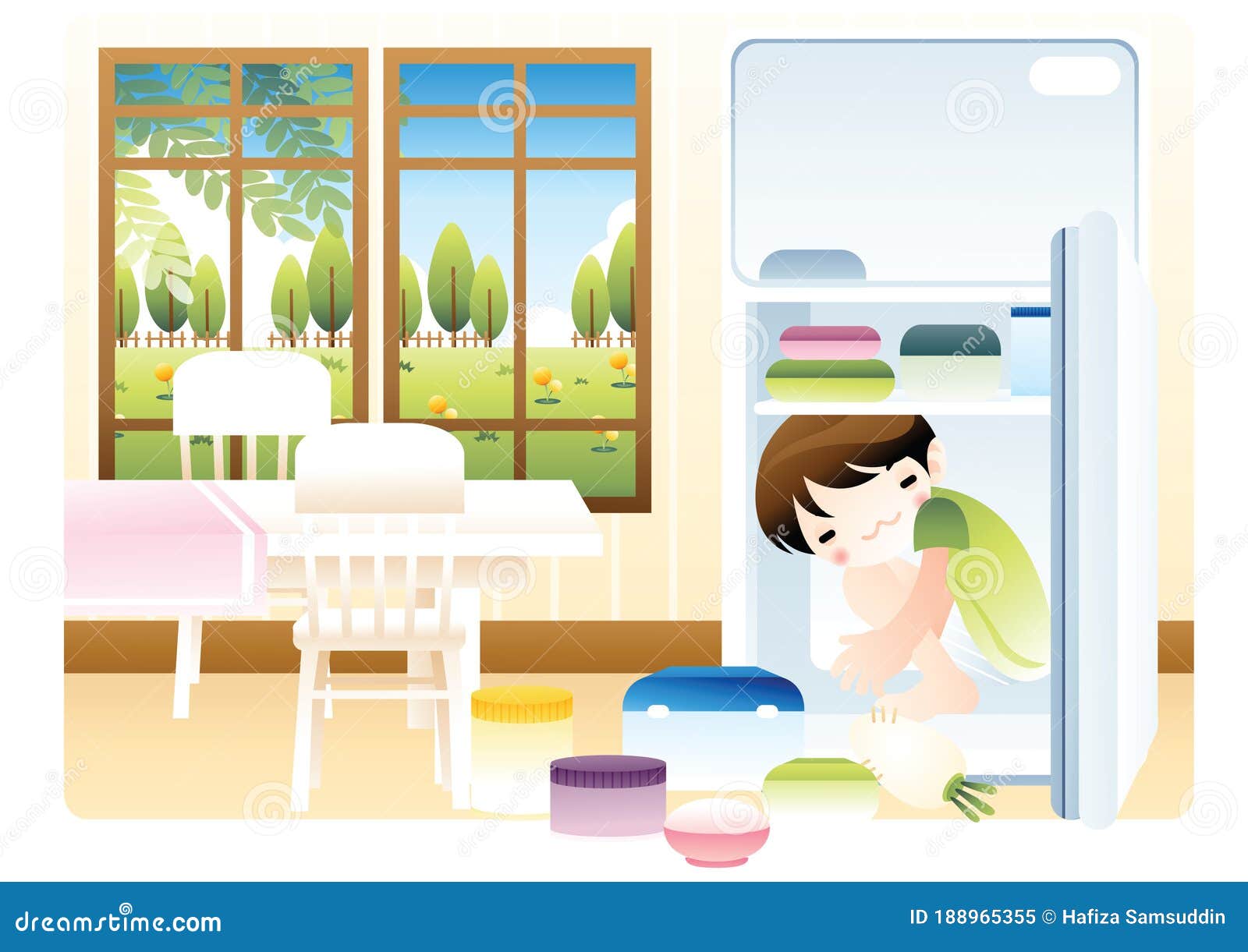 Boy Inside a Fridge. Vector Illustration Decorative Design Stock Vector ...