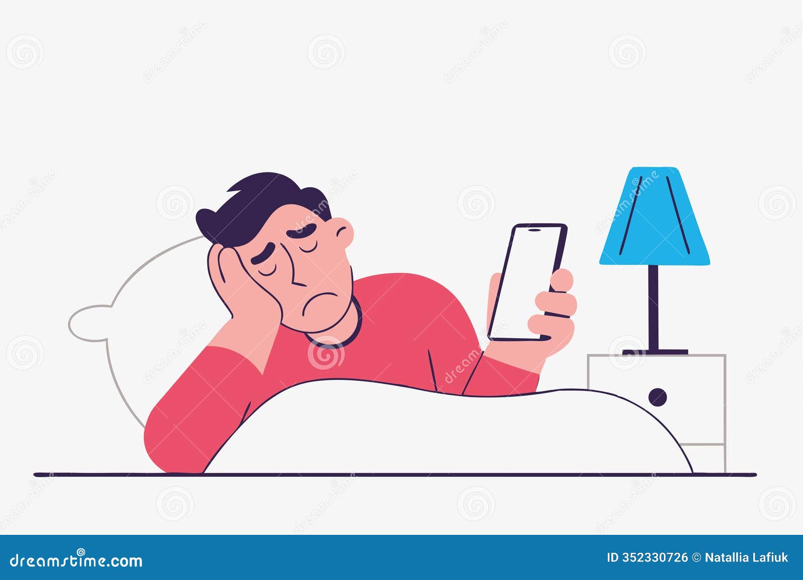 Boy with Insomnia Lying in Bed Scrolling through Smartphone during Late ...