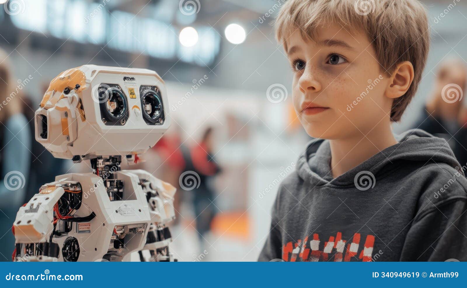 Boy Interacting with Robot, Future Technology, Artificial Intelligence ...