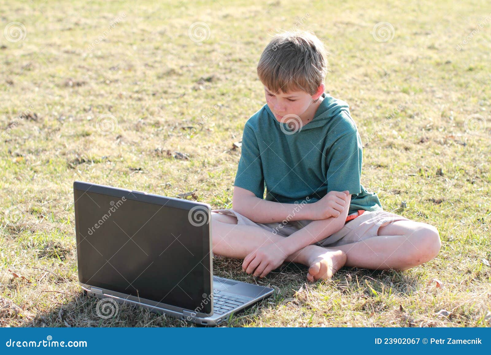 Boy Interested in a Computer Stock Image - Image of interested, green ...
