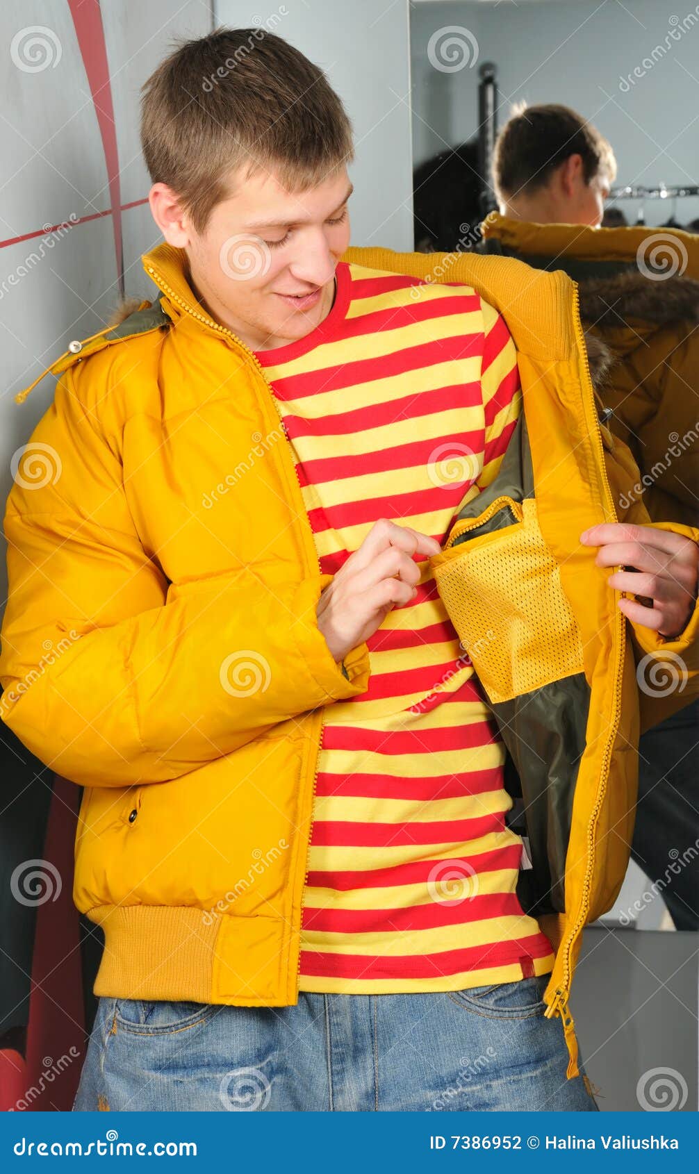 Boy in Jacket Stay in Fitting-room Stock Photo - Image of clothing ...