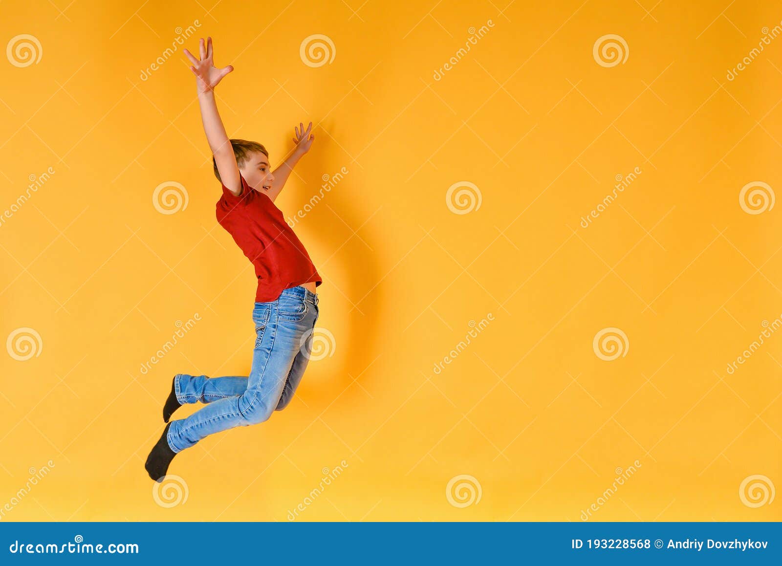 The Boy with a Joyful Face Bounced Up Stock Photo - Image of fast ...