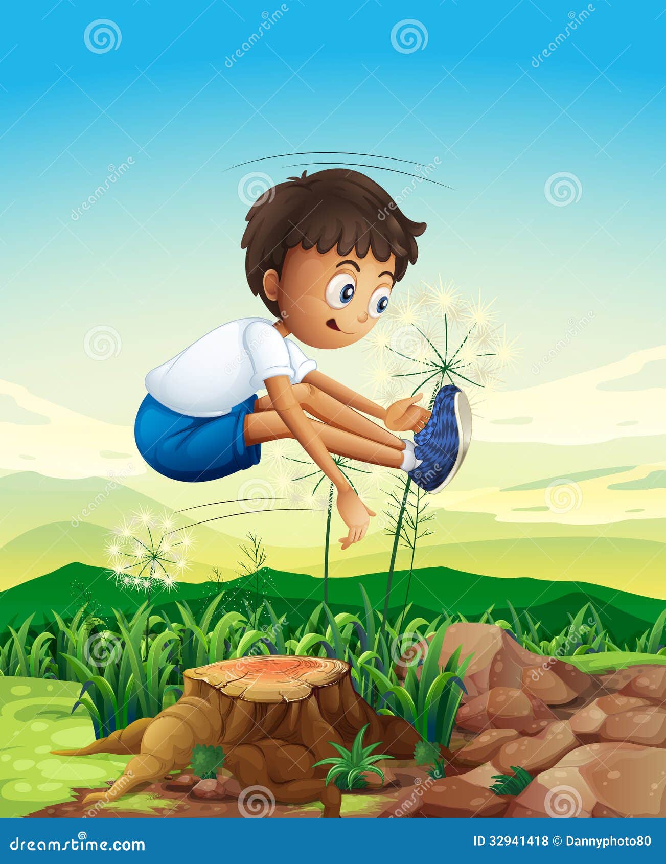 A Boy Jumping Above the Stump Stock Vector - Illustration of plants ...