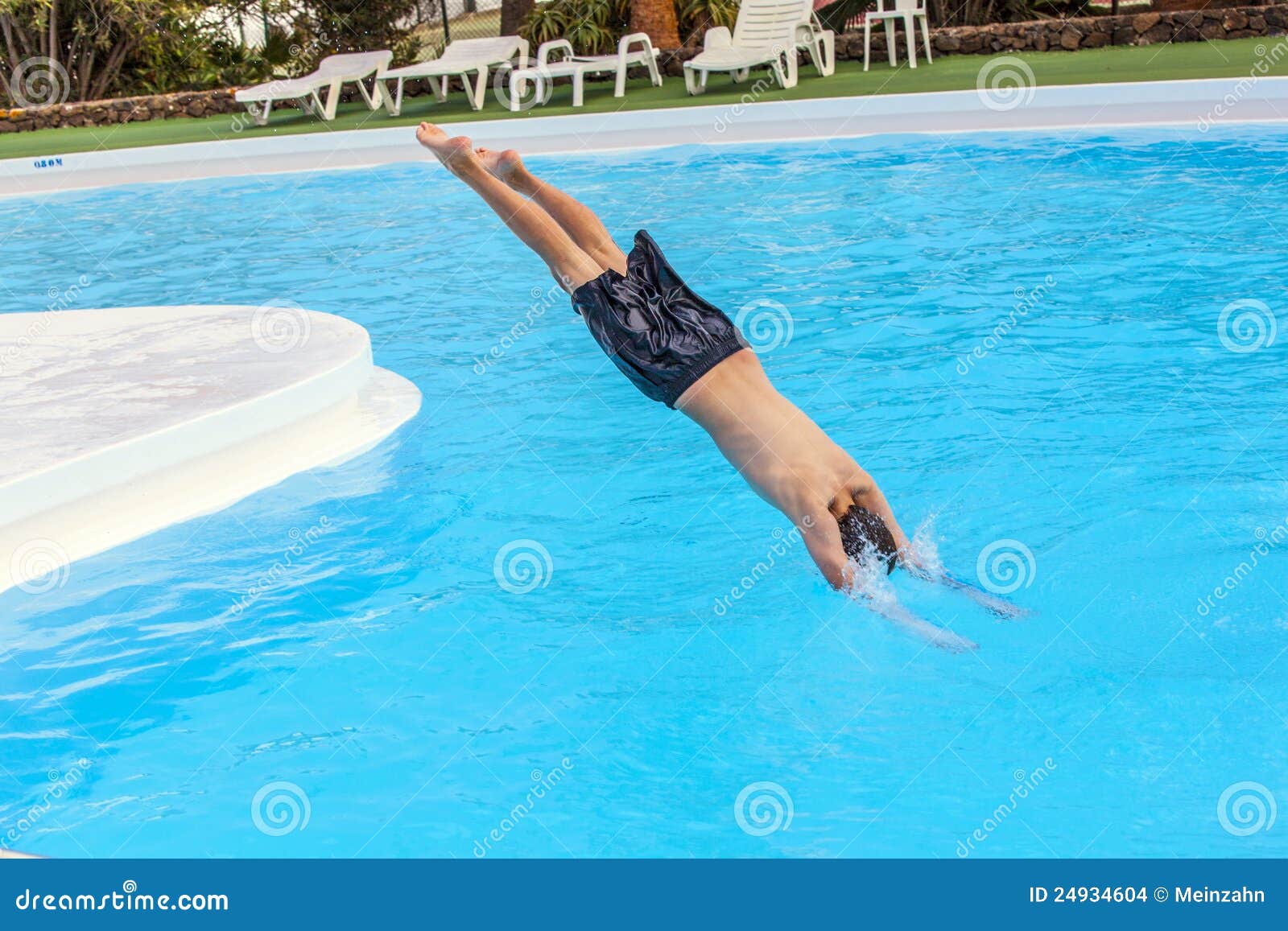 Boy Jumping in the Blue Pool Stock Photo - Image of beauty, caucasian ...