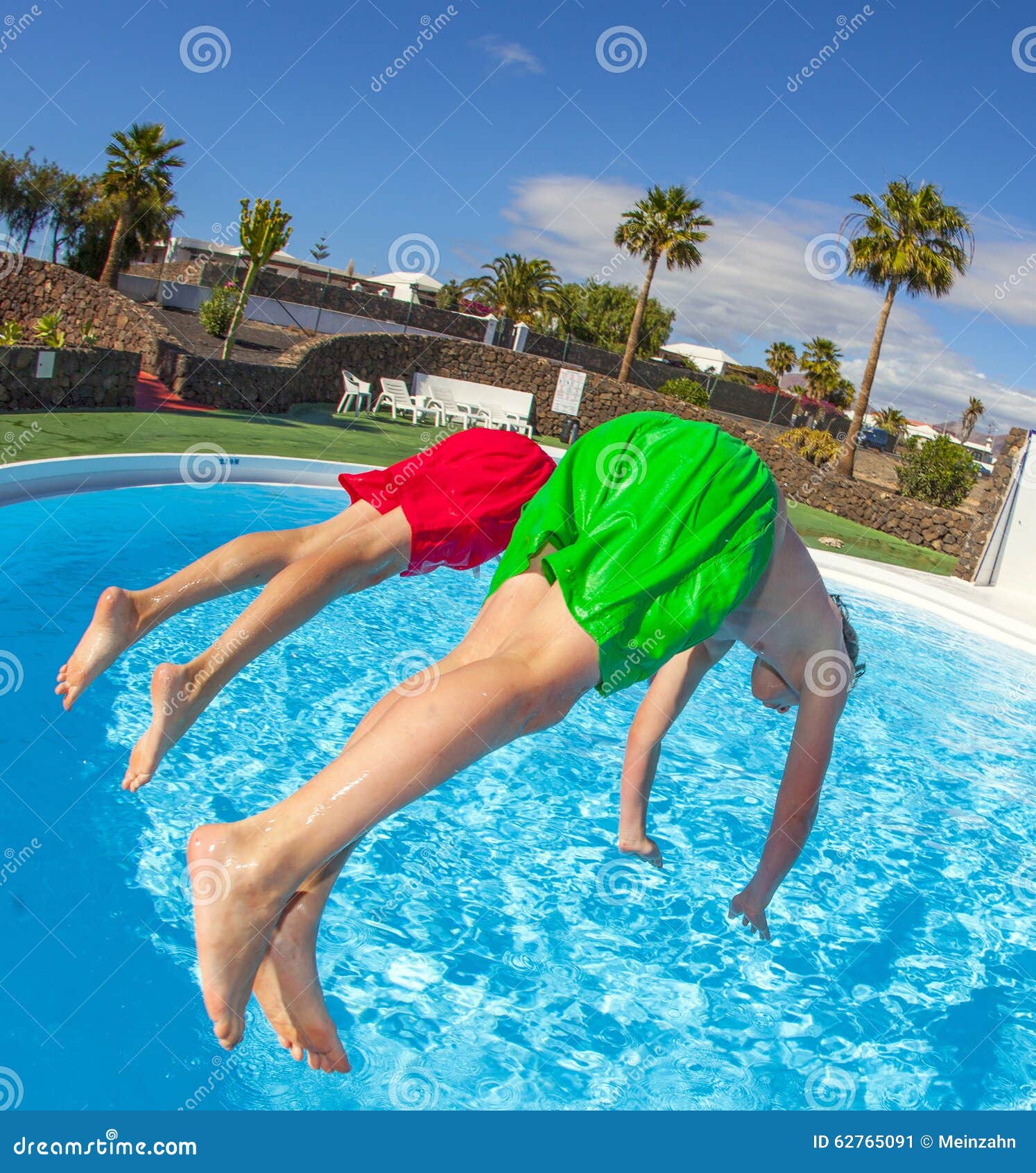 Boy Jumping in the Blue Pool Stock Image - Image of beautiful, child ...