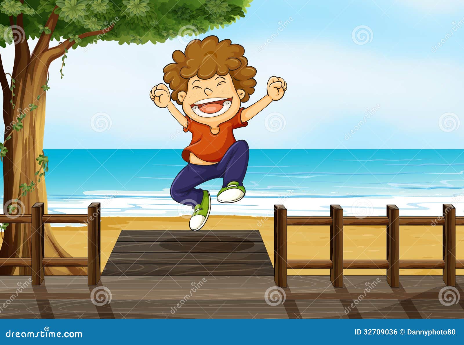 A Boy Jumping in the Bridge Stock Vector - Illustration of plant ...