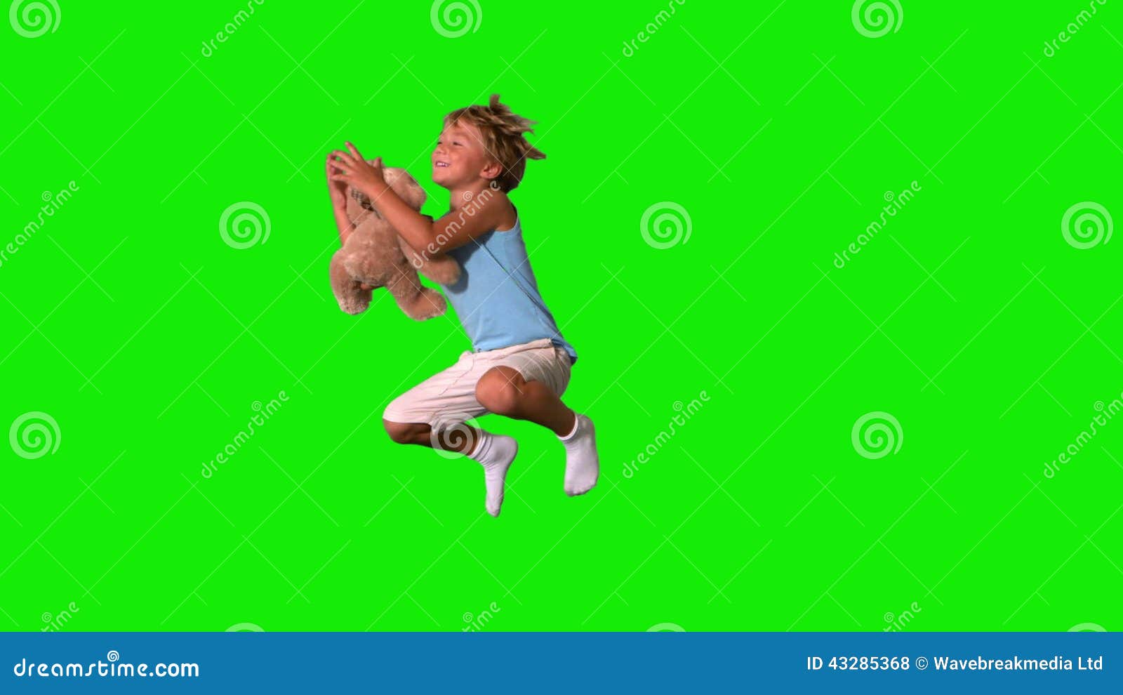 Boy Jumping and Catching Teddy Bear on Green Screen Stock Footage ...