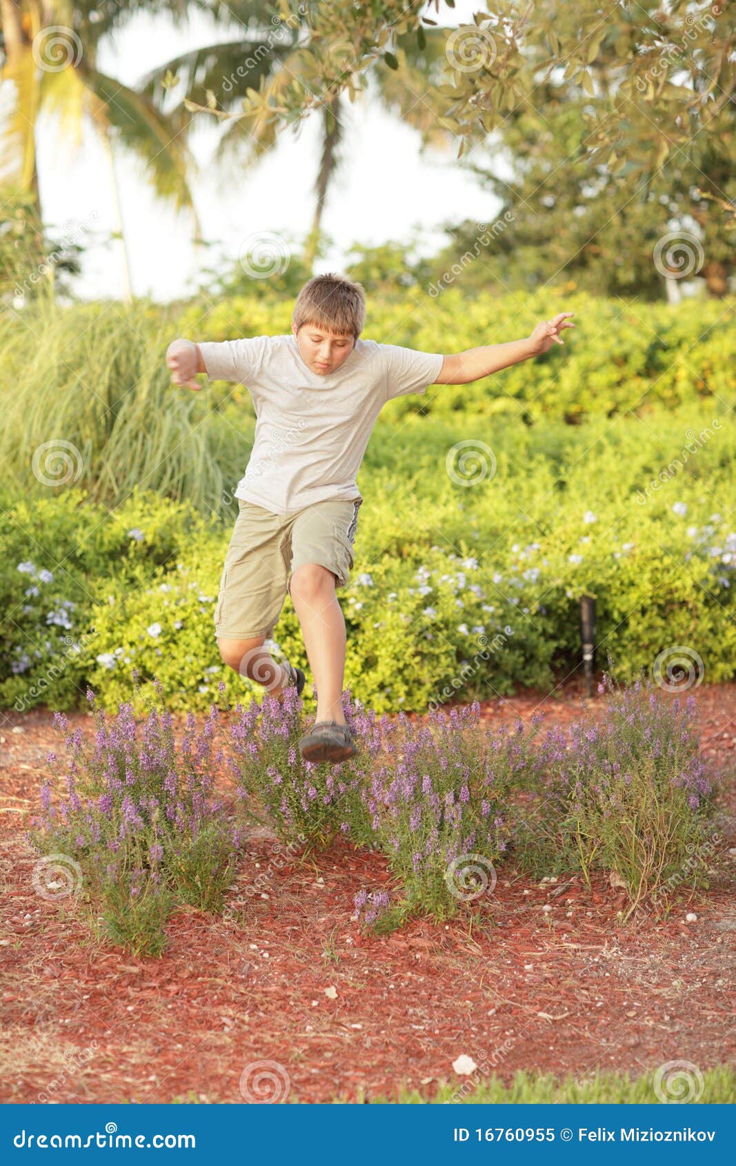 Boy jumping over a bush stock image. Image of action - 16760955