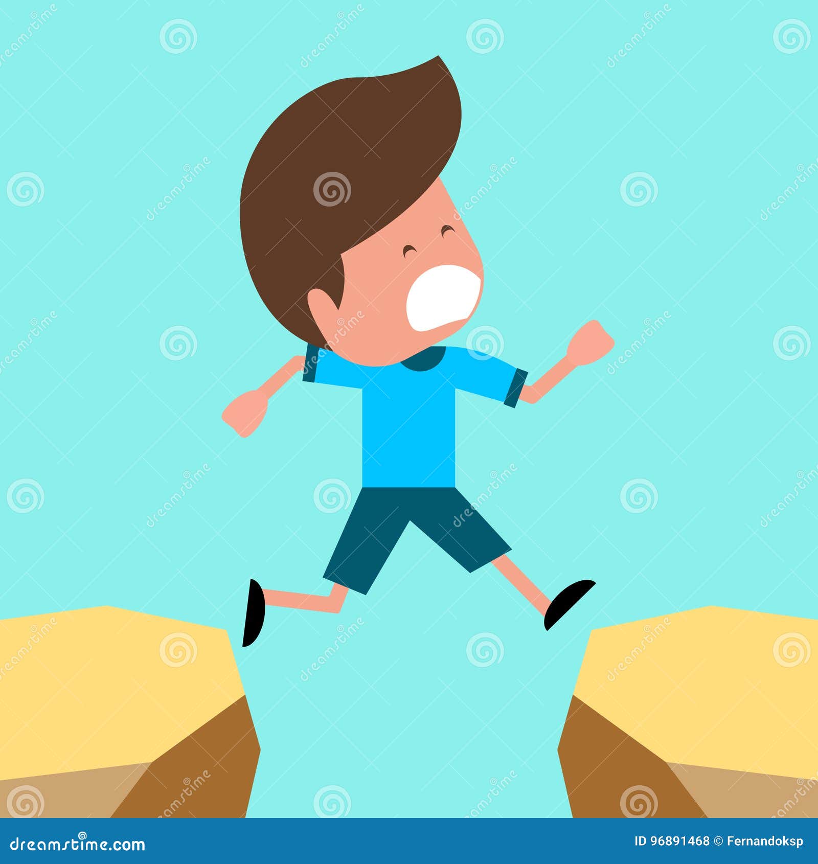 Boy jumping over the cliff stock vector. Illustration of jape - 96891468