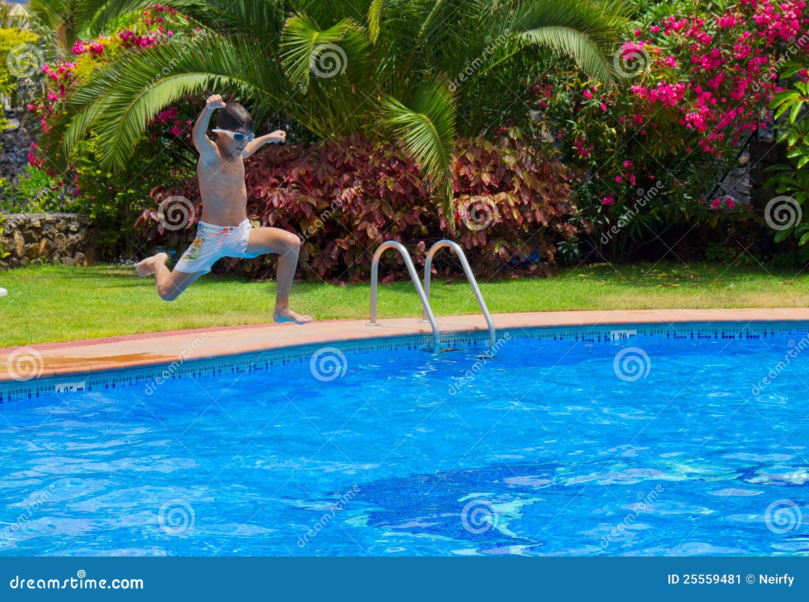 Boy jumping in pool stock image. Image of outdoor, enjoying - 25559481