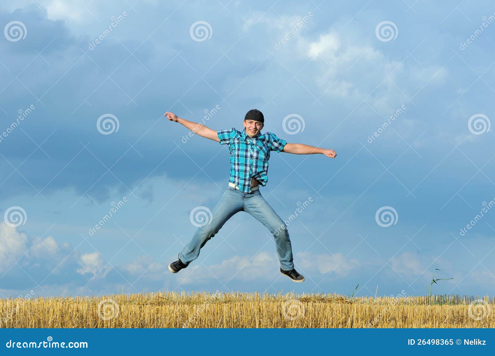 Boy Jumping, Running Against Blue Sky Stock Image - Image of enjoyment ...
