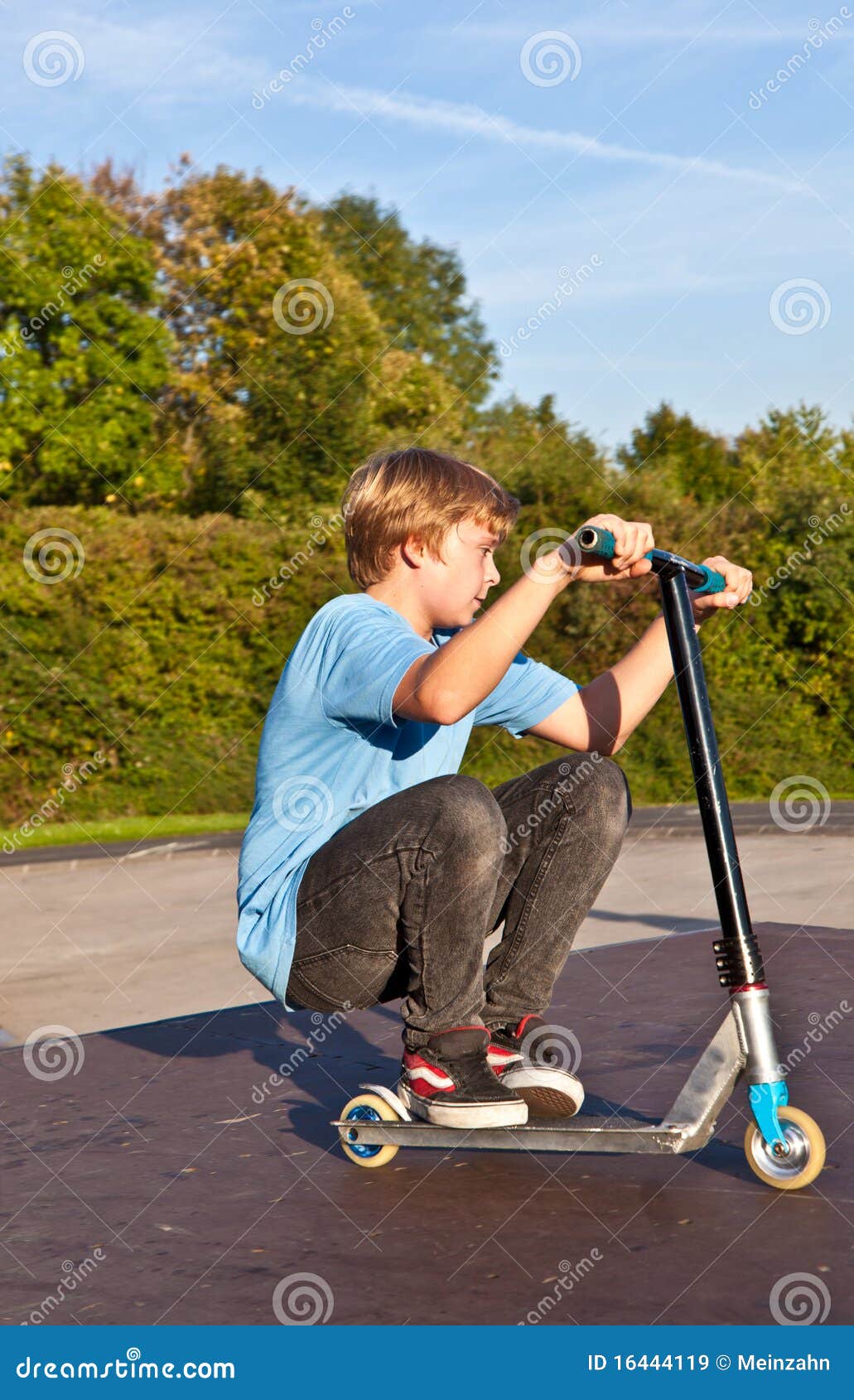 Boy Jumps with Scooter at the Skate Park Stock Image - Image of ...