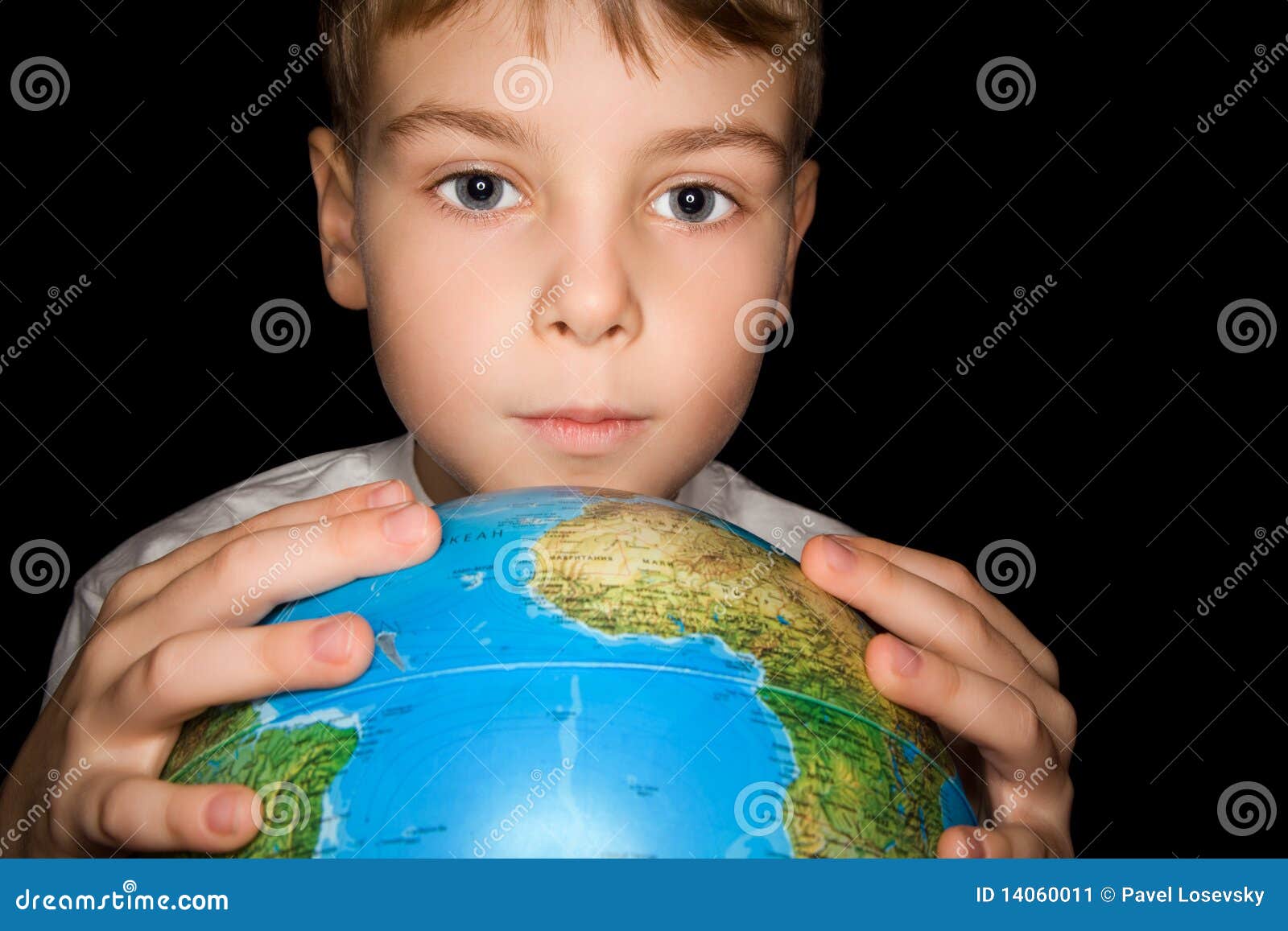 Boy Keeps in Hands Over Globe of World Isolated Stock Image - Image of ...