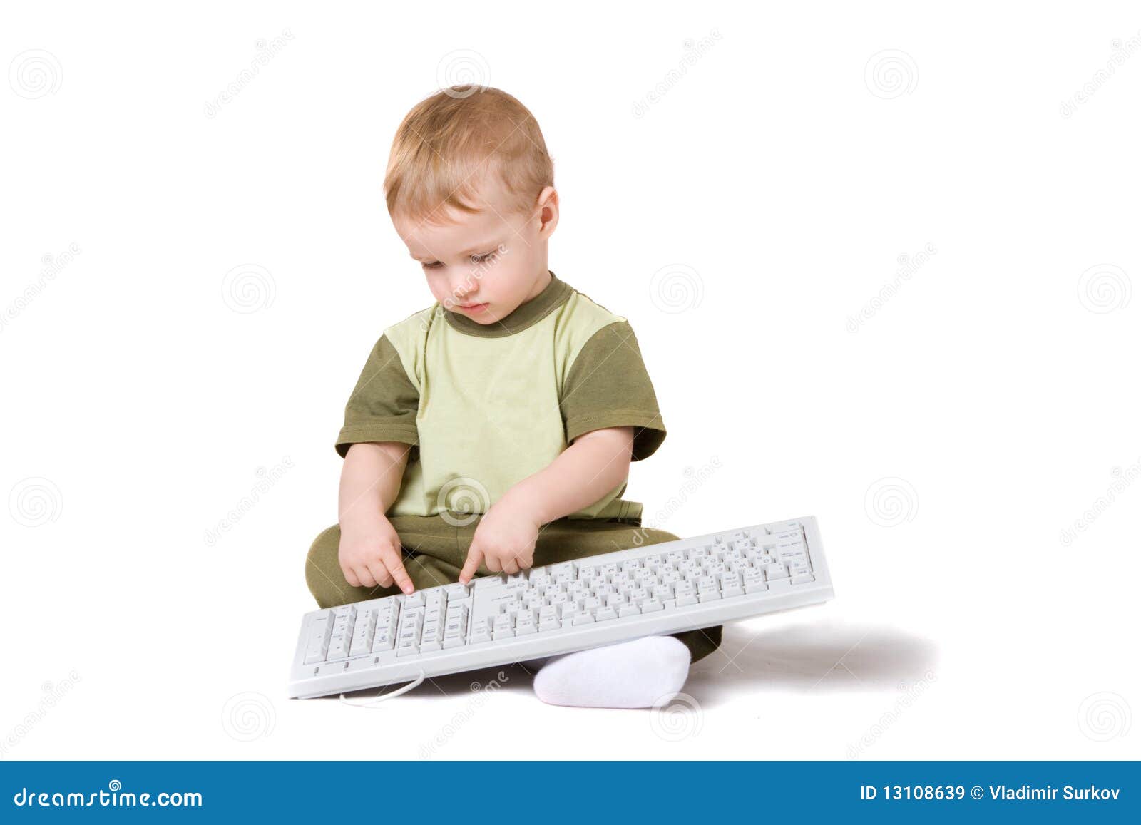 Boy with keyboard stock image. Image of play, isolated - 13108639
