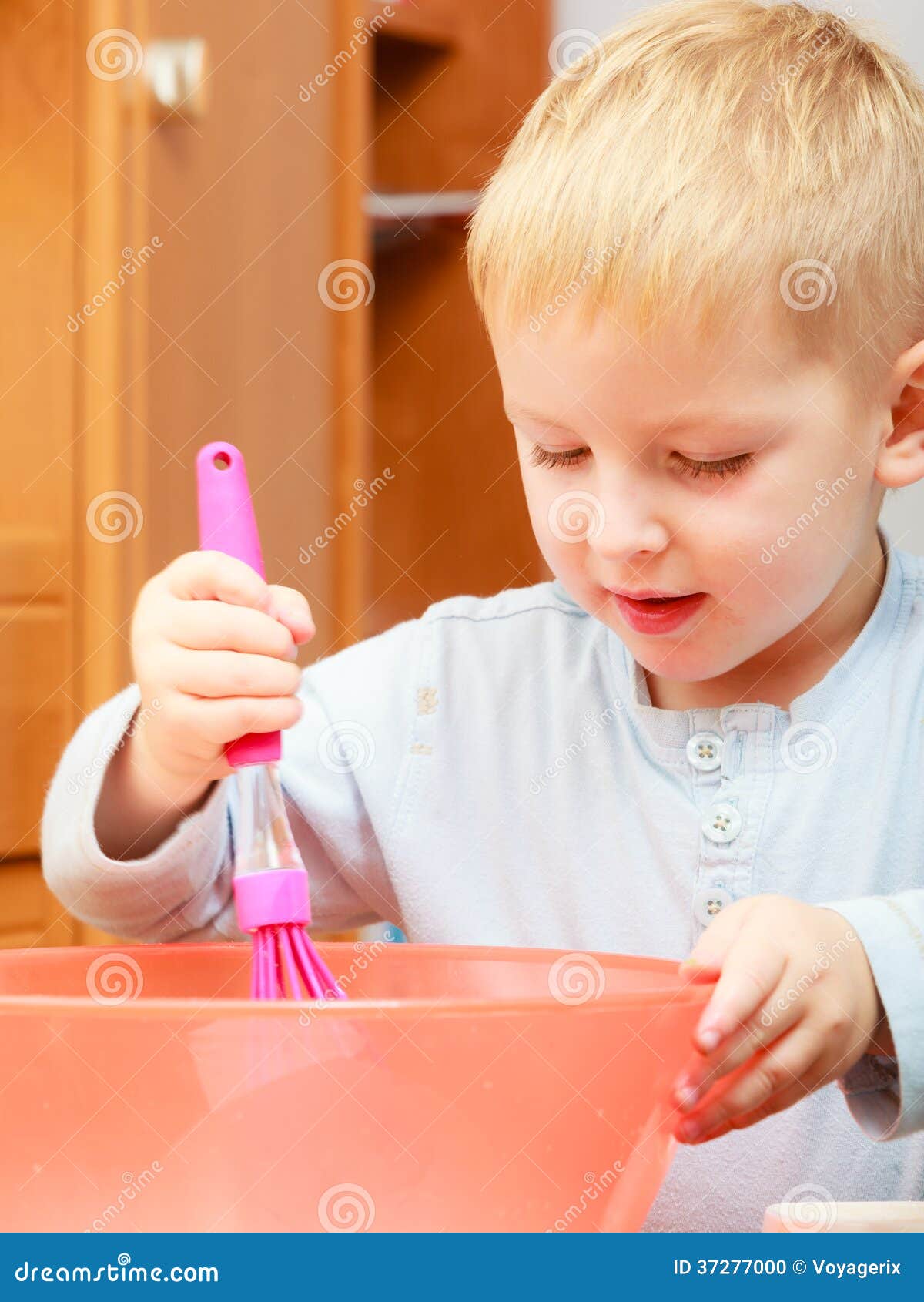 Boy Kid Baking Cake. Child Beating Dough with Wire Whisk. Kitchen ...