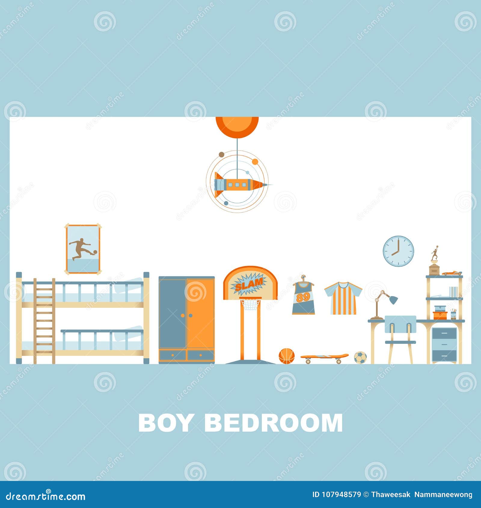 Boy and Kid Bedroom Interior Decoration Stock Vector - Illustration of ...