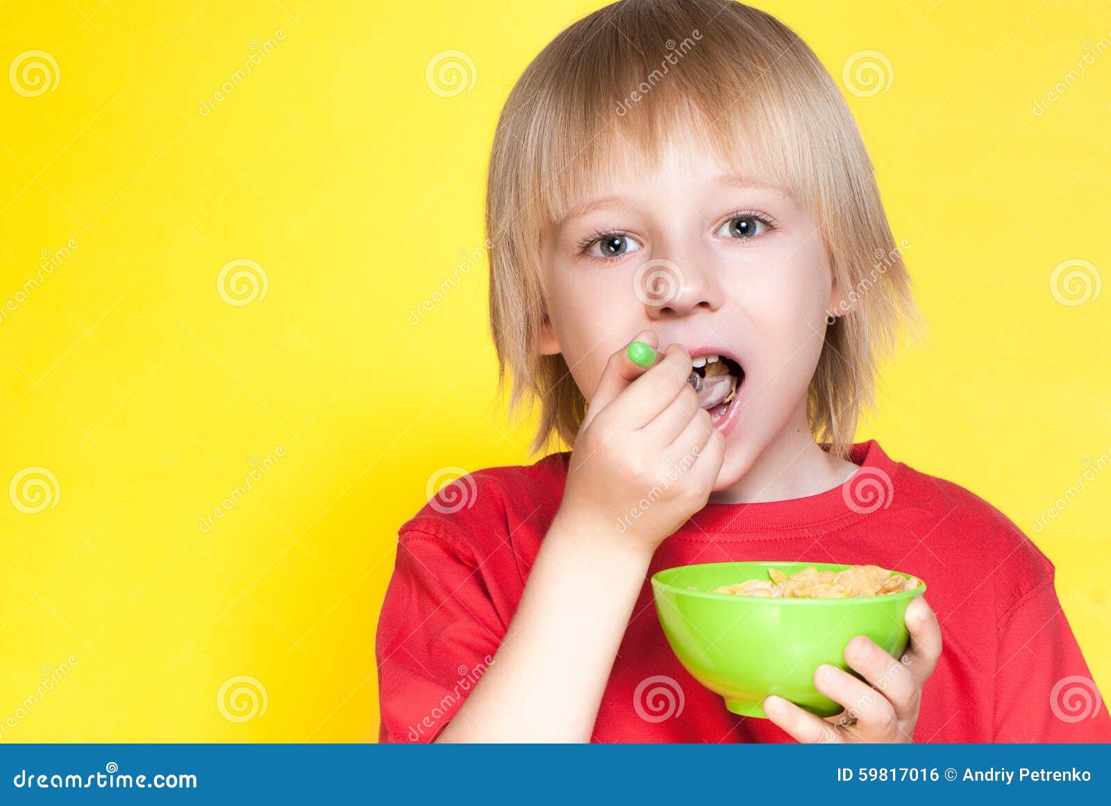 Boy Kid Child Eating Corn Flakes Cereal Stock Photo - Image of meal ...