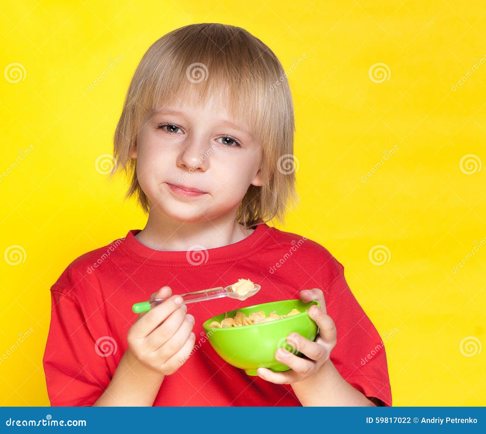Boy Kid Child Eating Corn Flakes Cereal Stock Photo - Image of life ...