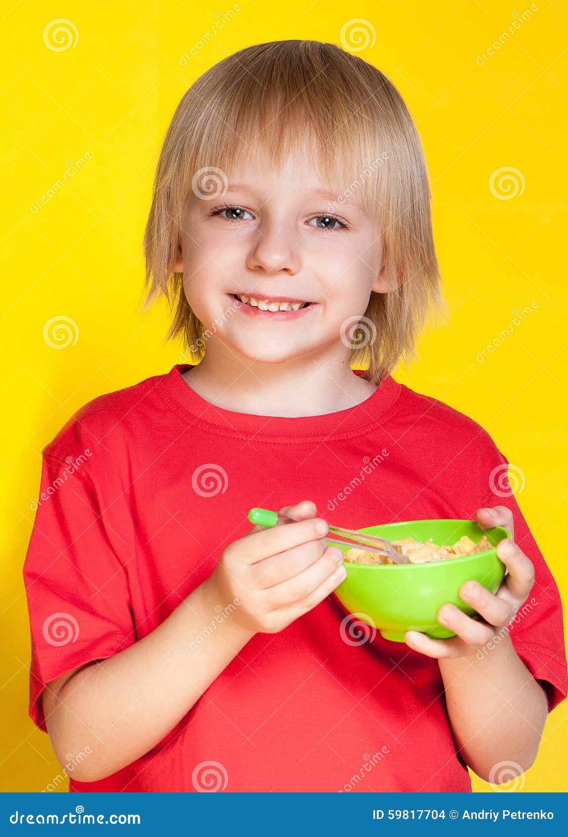 Boy Kid Child Eating Corn Flakes Cereal Stock Photo - Image of ...