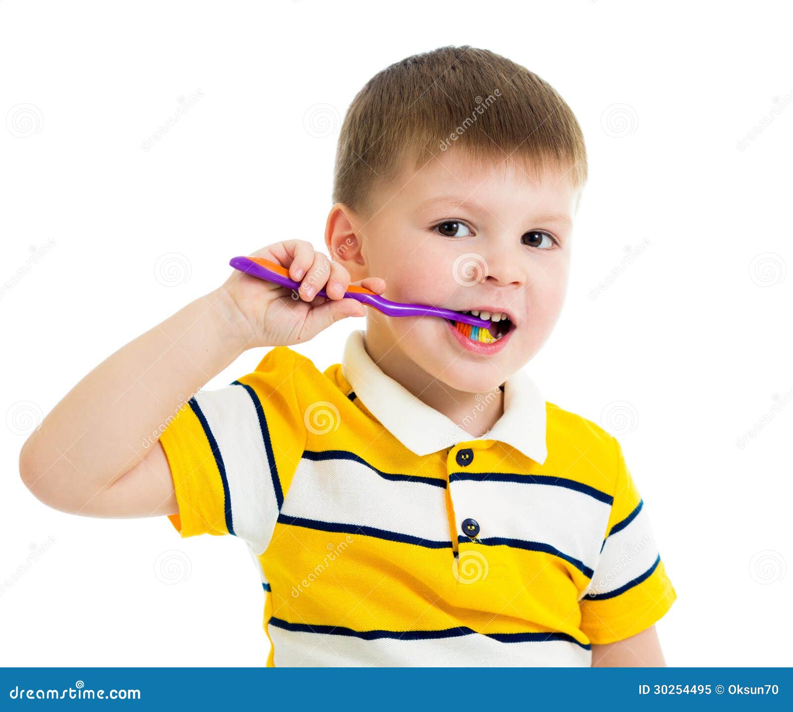 Boy Kid Brushing Teeth Isolated Stock Image - Image of caucasian, face ...