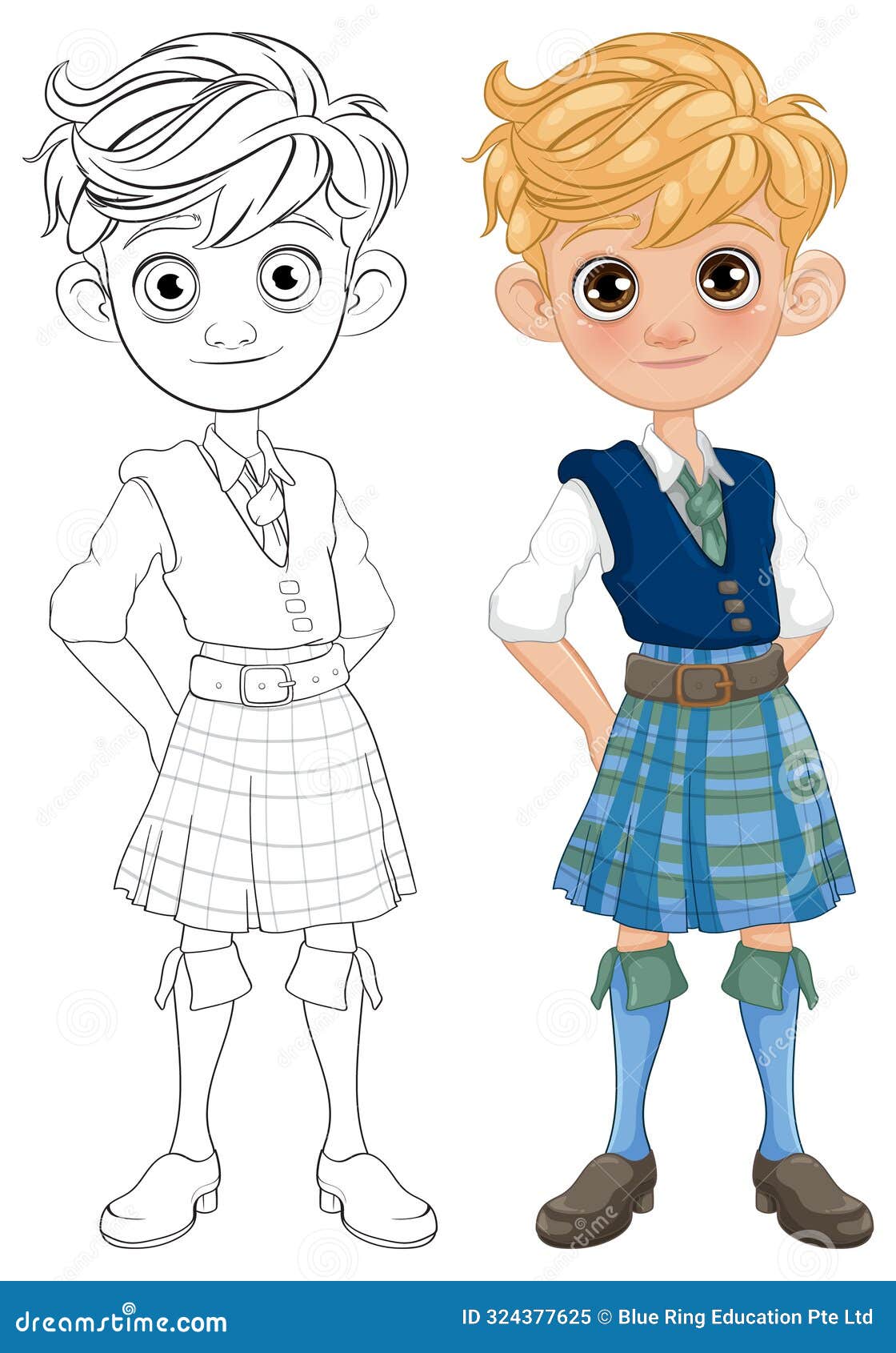 A boy in a kilt stock vector. Illustration of fashion - 324377625